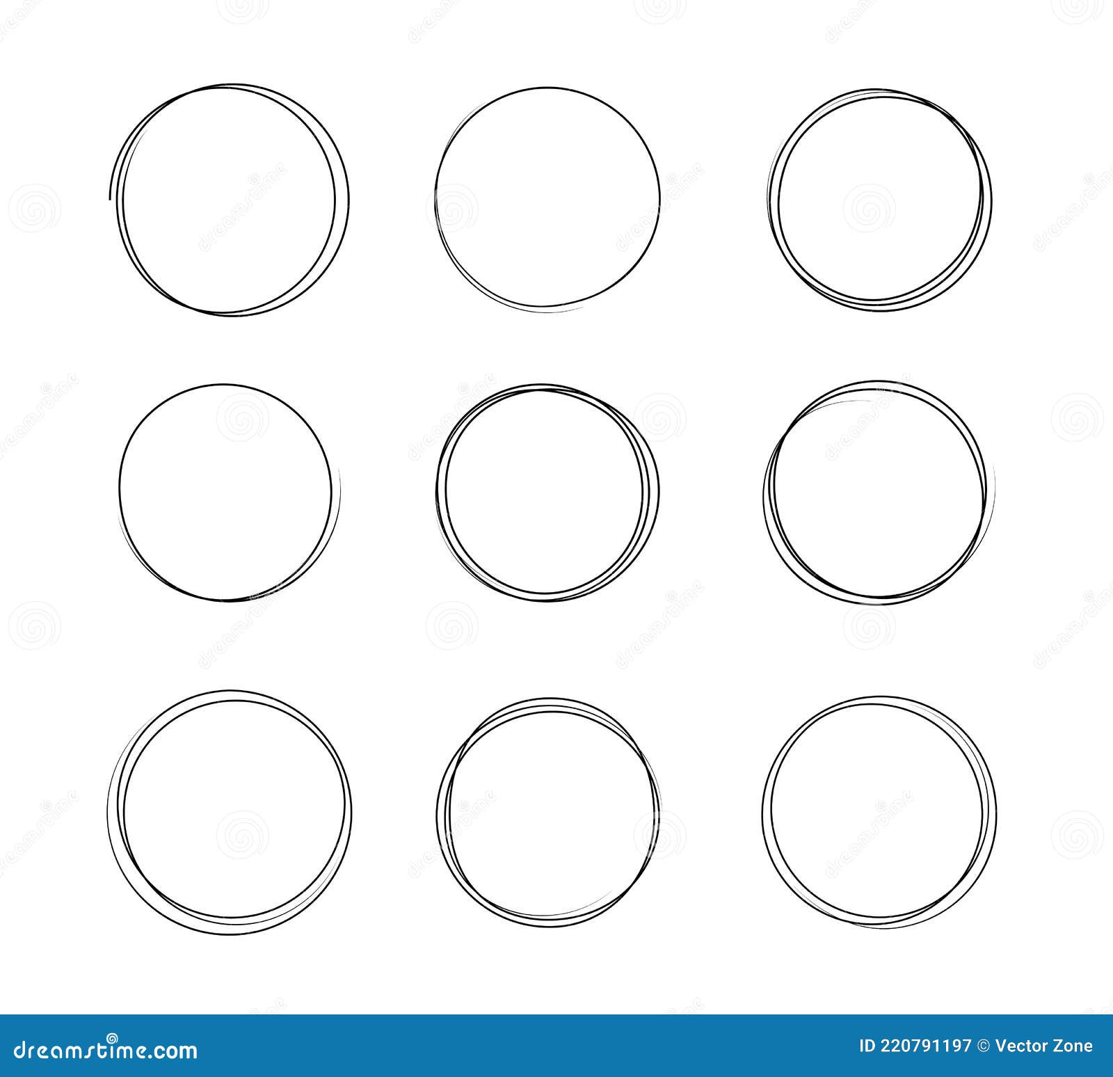 Hand Drawn Circle Line Sketch Drawing, Line Art Set Vector Circular ...