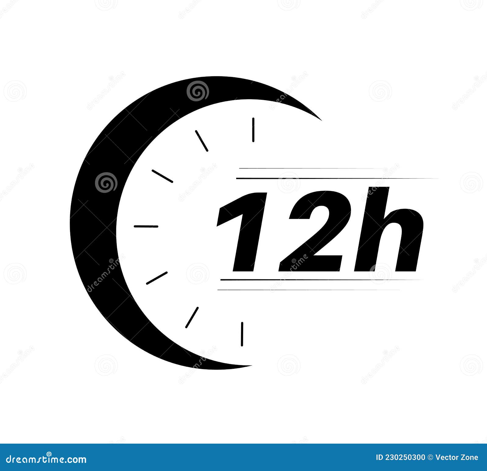 12 Hours Black Clock Vector Icon. Stock Vector - Illustration of hours ...