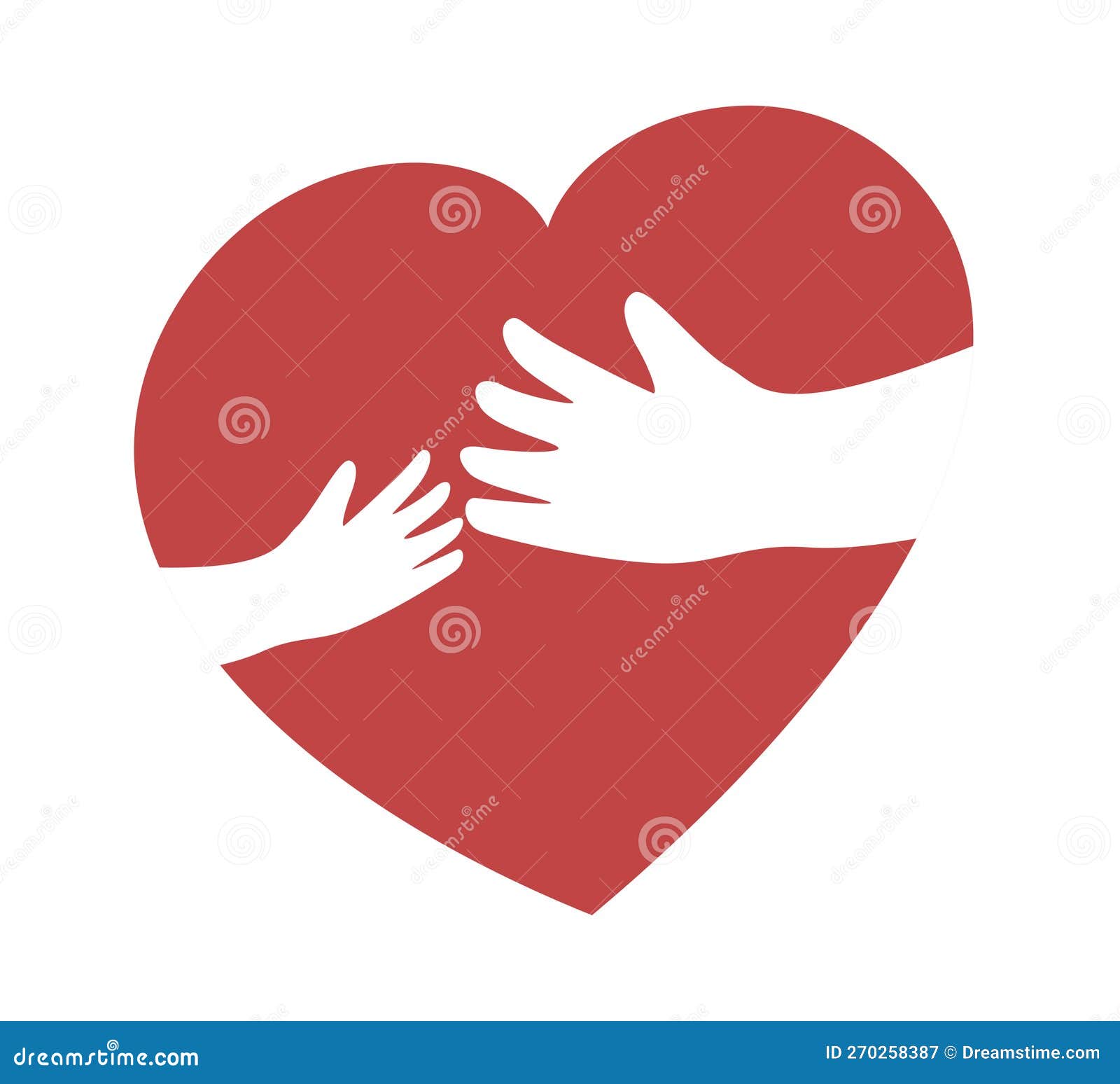 Red Heart Shape With Hand Embrace. Hug Yourself Logo Cartoon Vector ...