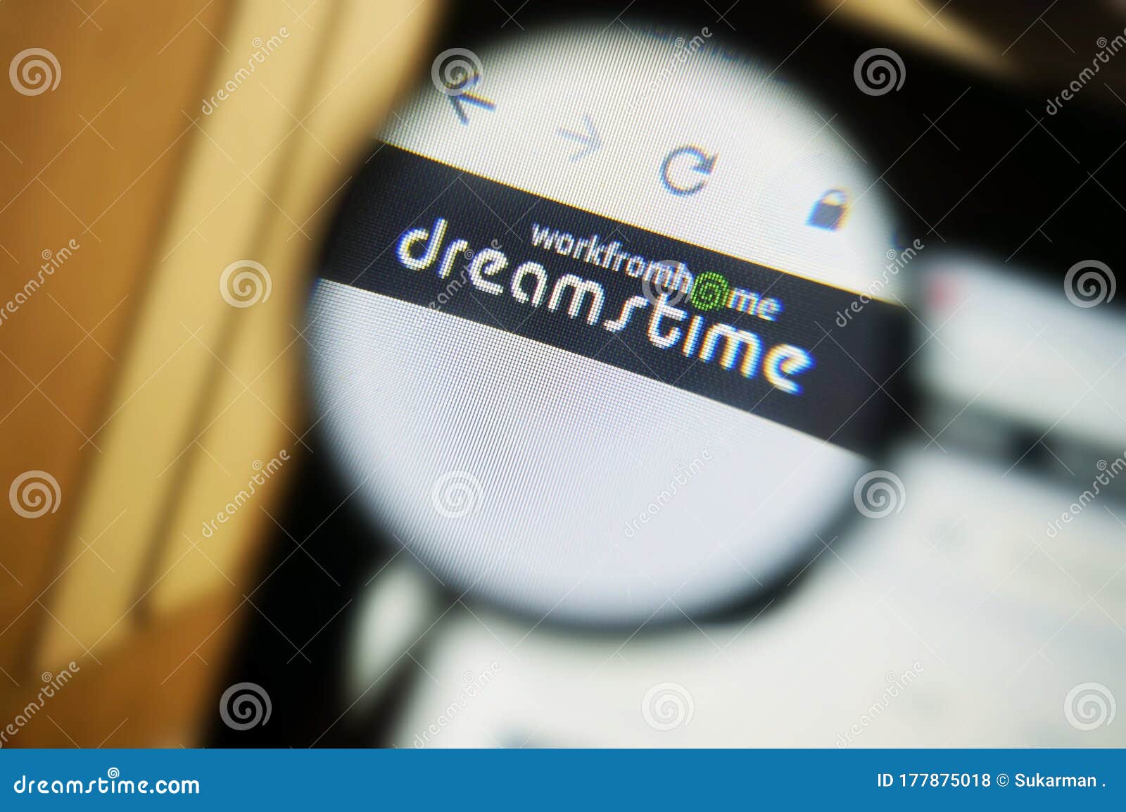 Dreamstime `Work from Home` Logo Under Magnifying Glass. Editorial ...
