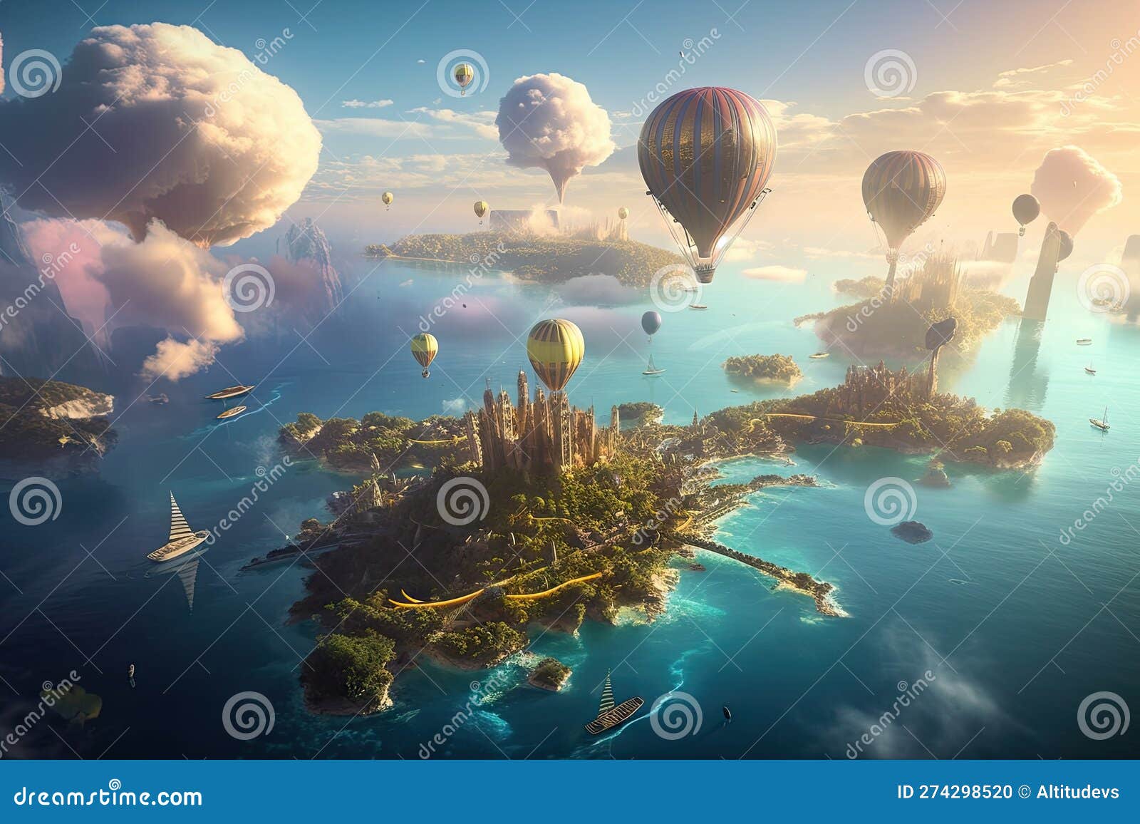 Dreamworld with Floating Islands and Flying Creatures, a Unique Vision ...