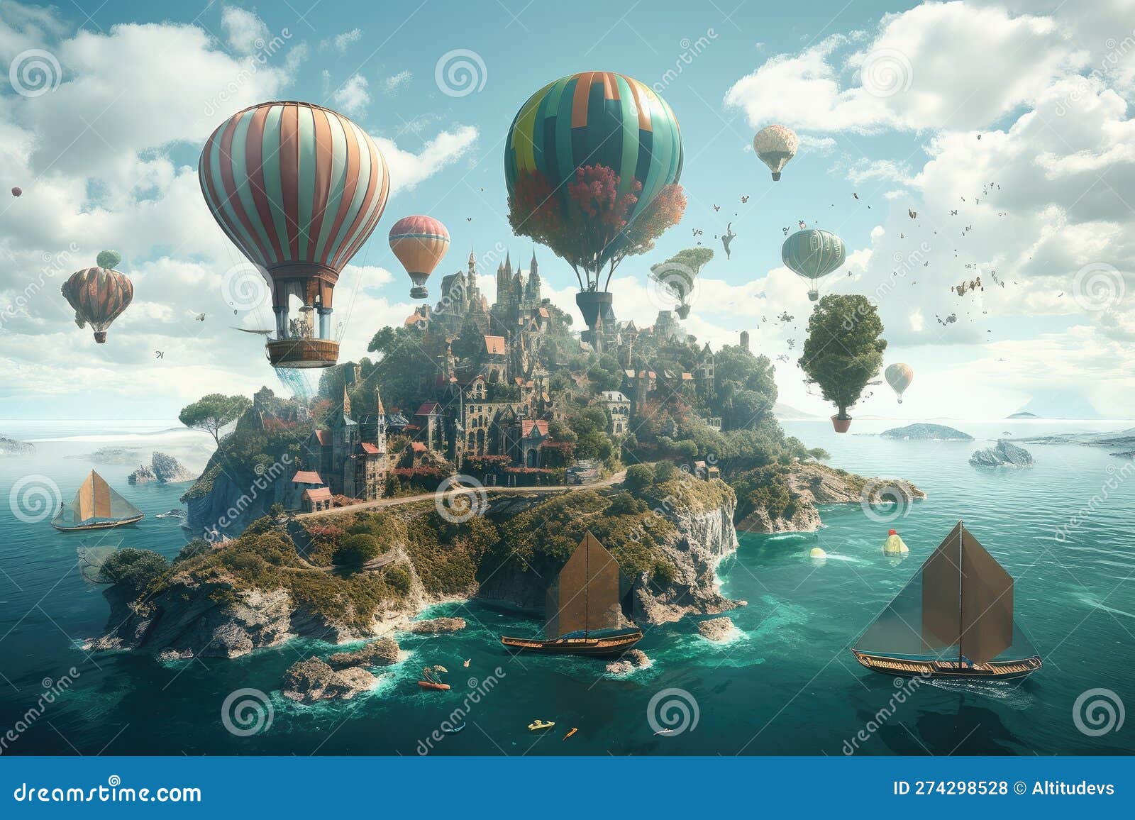 Dreamworld with Floating Islands and Flying Creatures, a Unique Vision ...