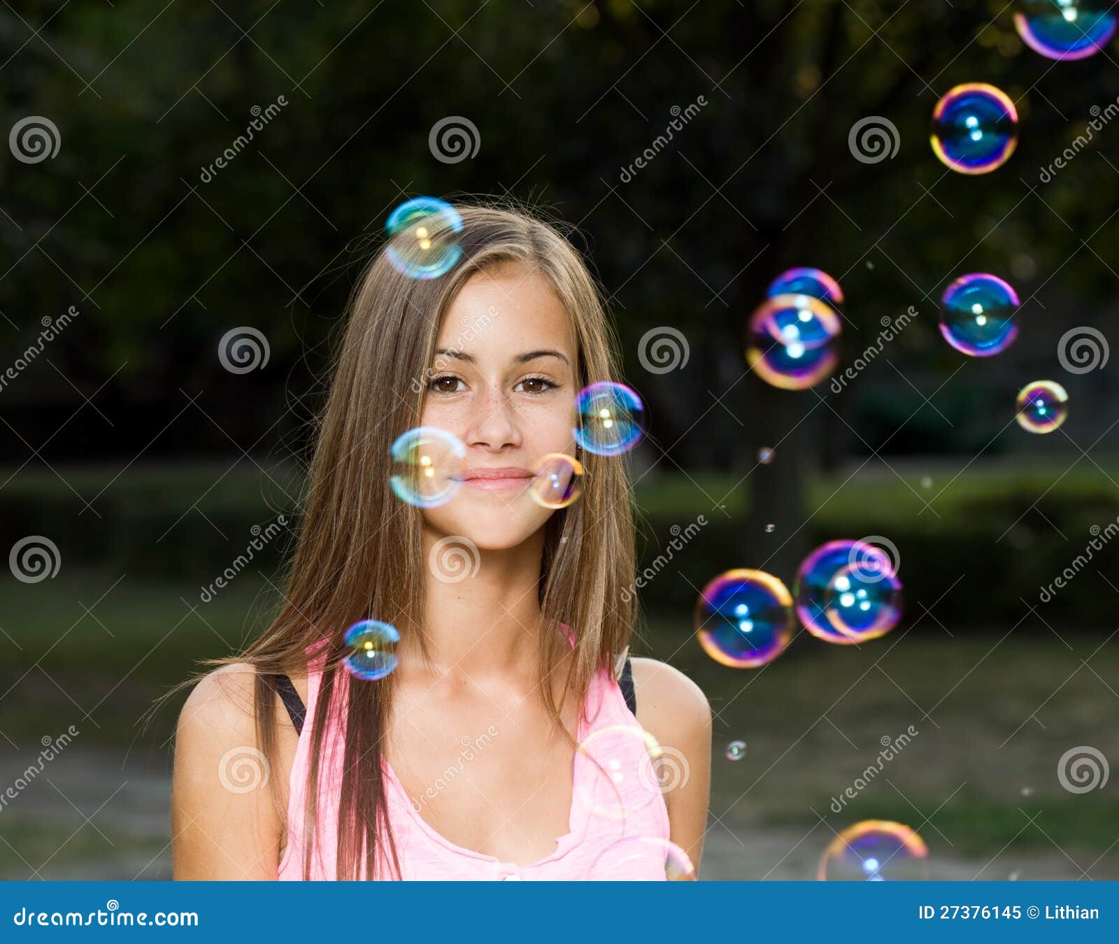 Dreamy bubble girl. stock image. Image of outdoors, person - 27376145
