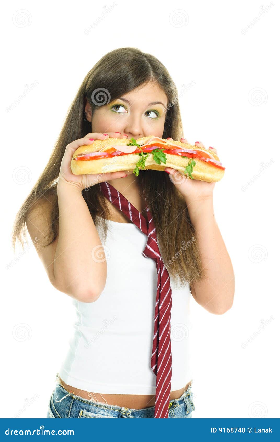 Dreamy Girl Eating a Sandwitch Stock Photo - Image of fast, habit: 9168748