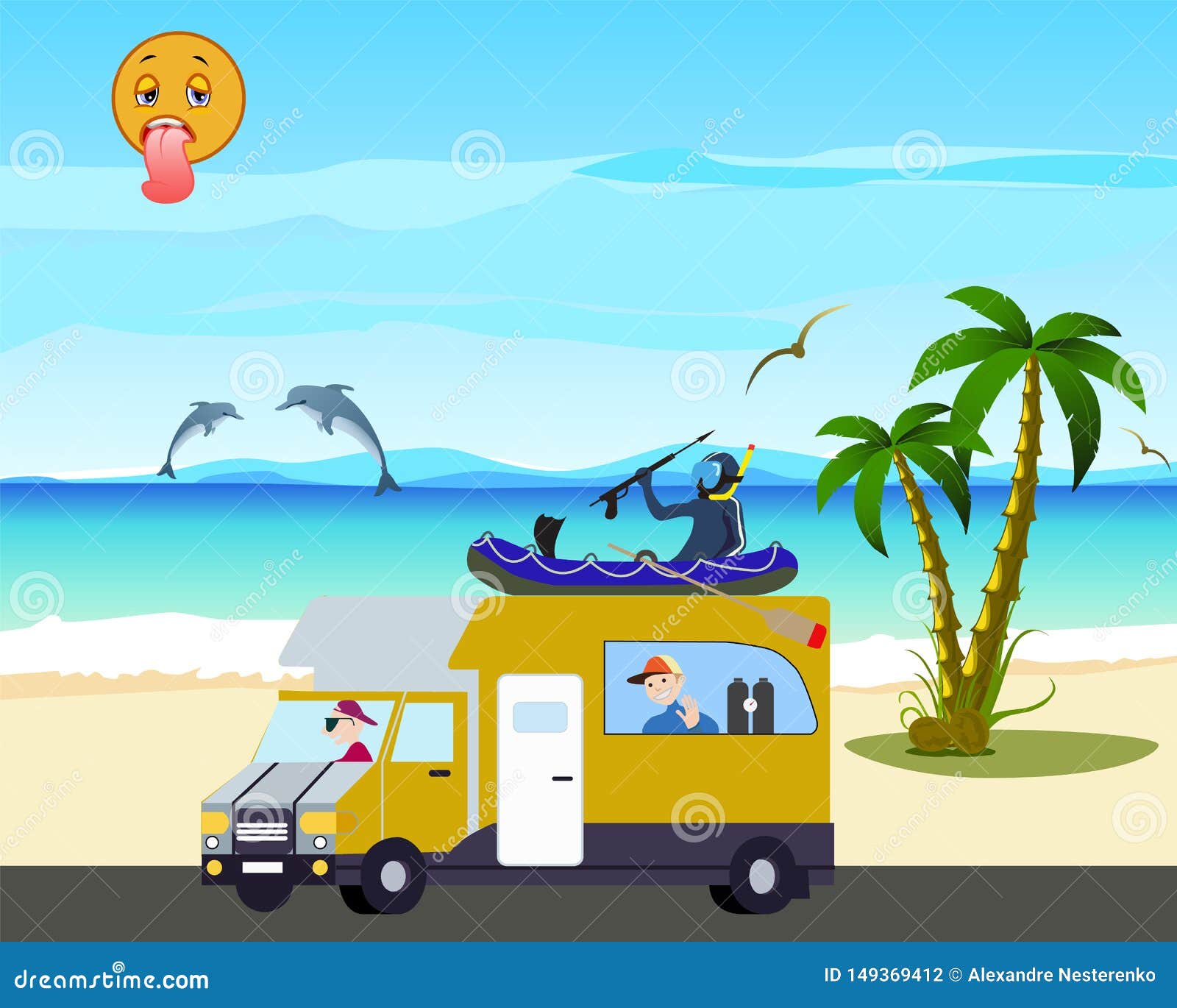 Dreamy and happy driver stock vector. Illustration of journey - 149369412