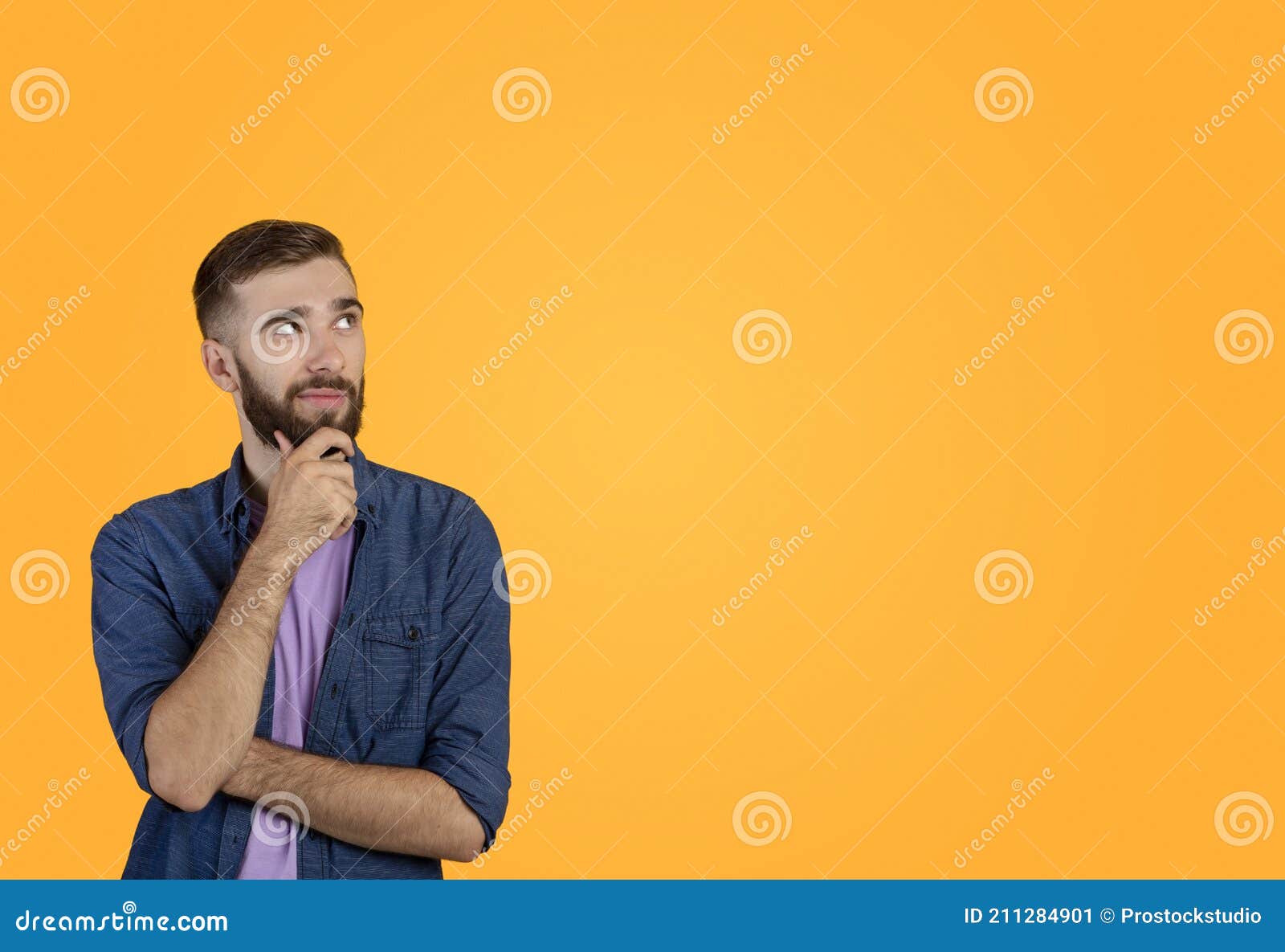 Dreamy Hipster Guy Thinking Over Something, Looking at Empty Space on ...