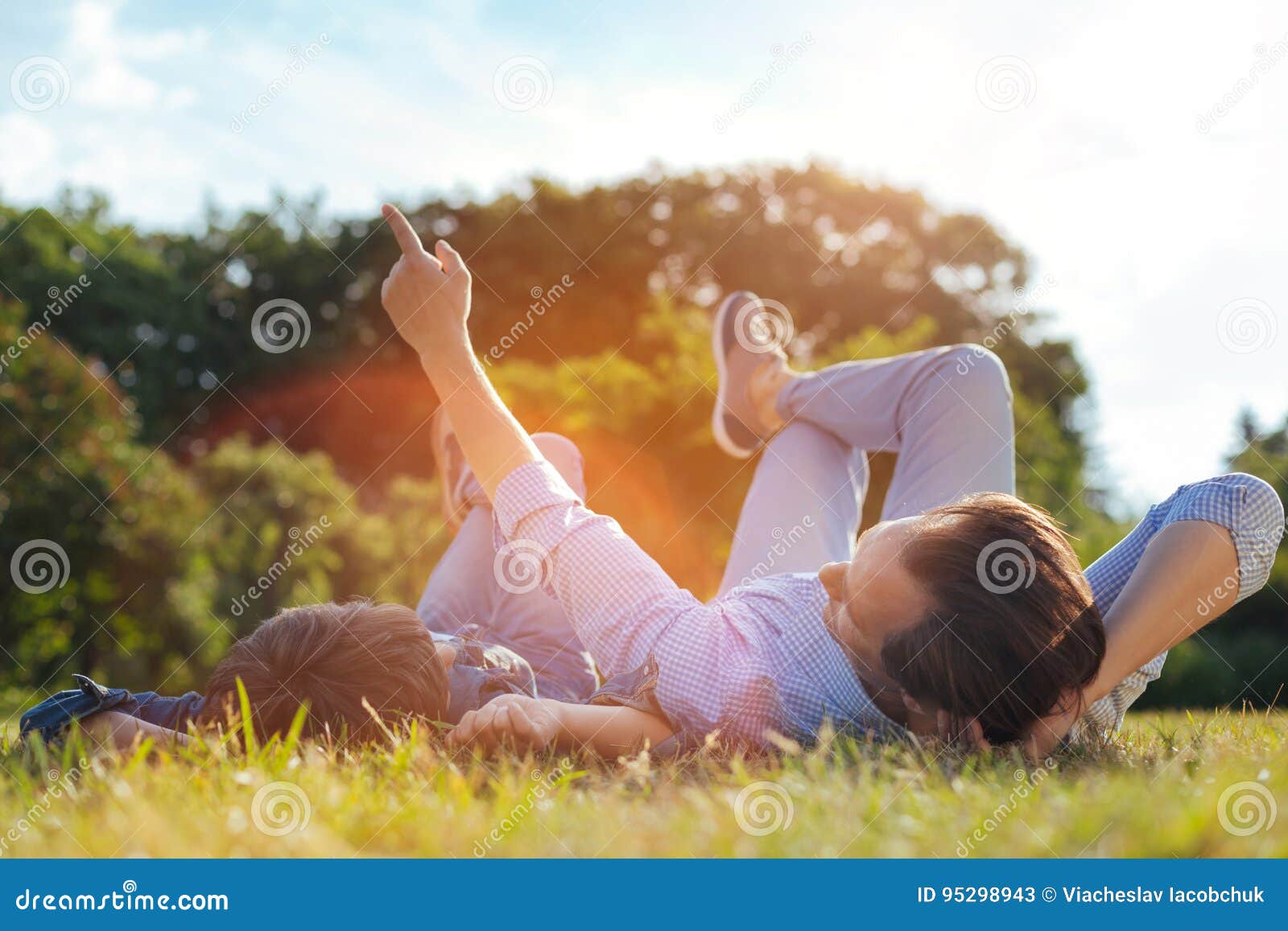 Dreamy Inventive Parent Showing His Kid Something Stock Image - Image ...