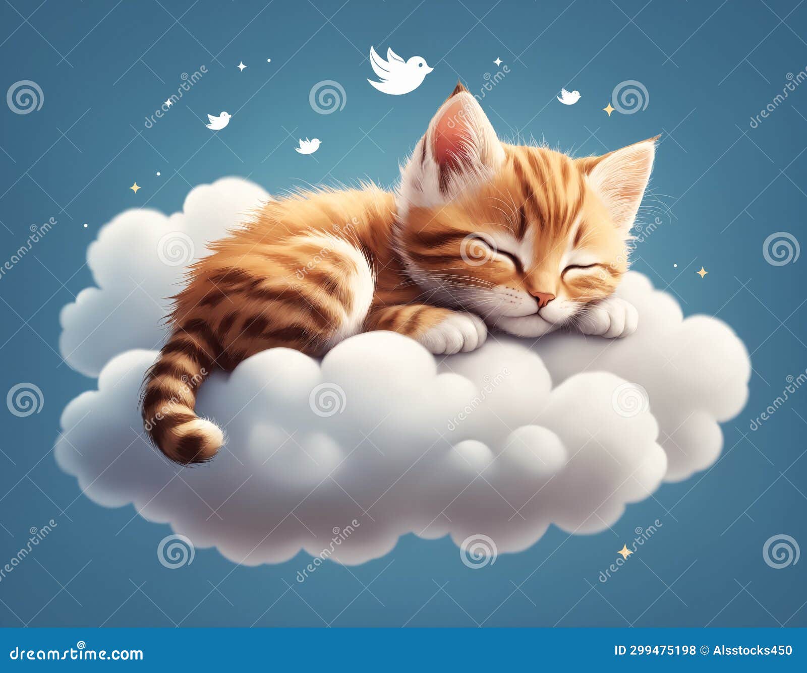 Dreamy Kitten Napping on Cloud Stock Illustration - Illustration of ...
