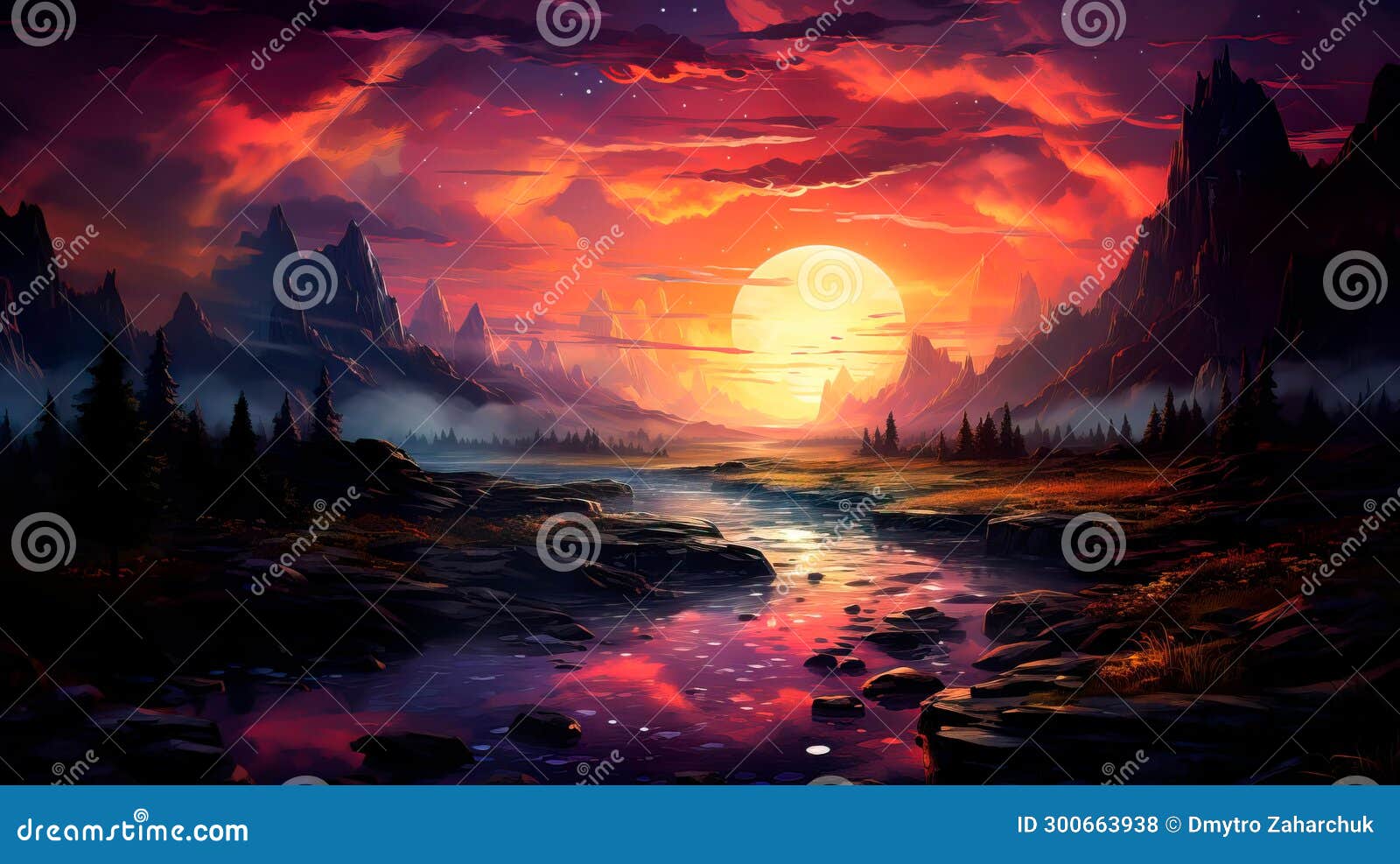 Dreamy Landscape, Surreal Sunset, Unusual Landscape Stock Illustration ...