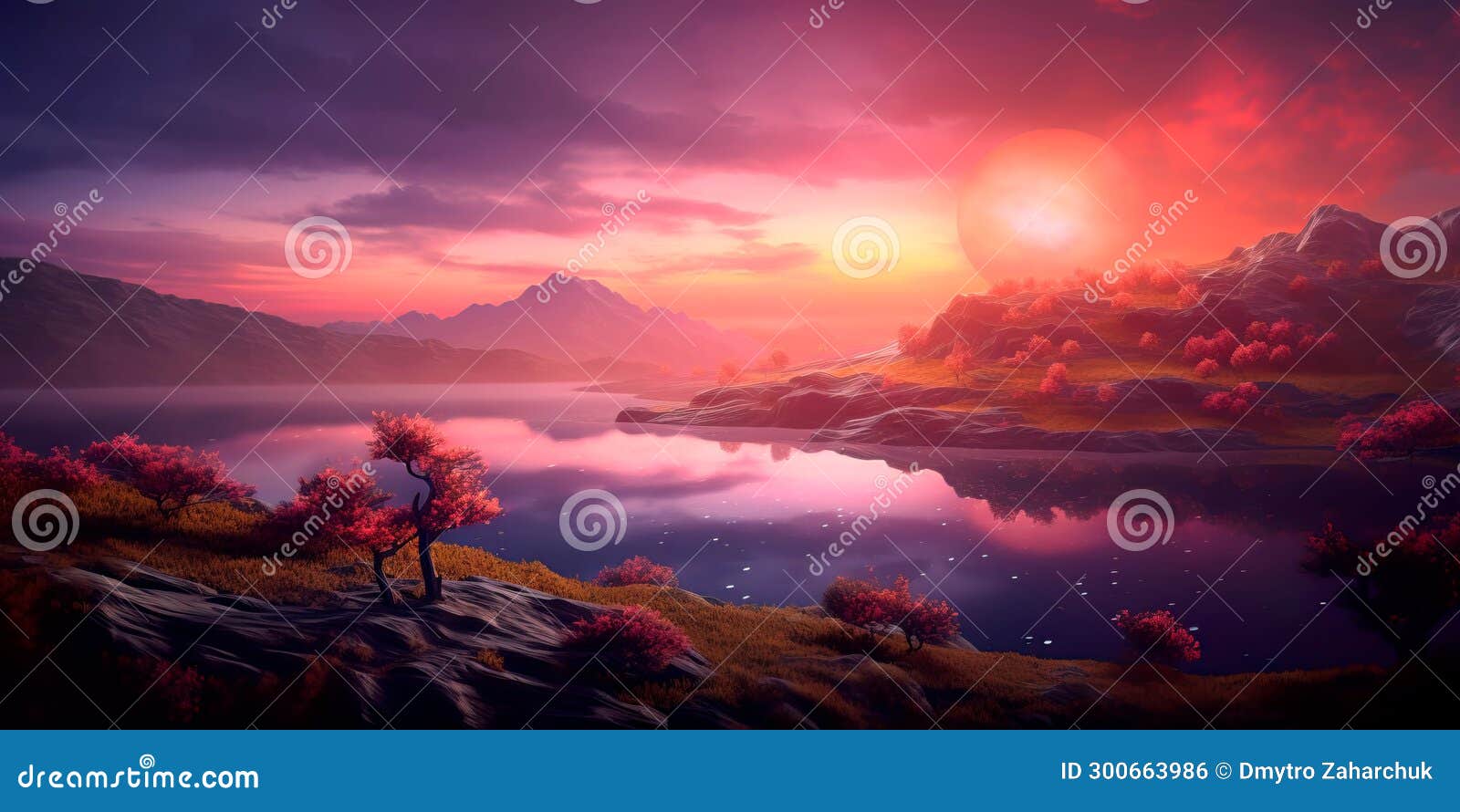 Dreamy Landscape, Surreal Sunset, Unusual Landscape Stock Illustration ...