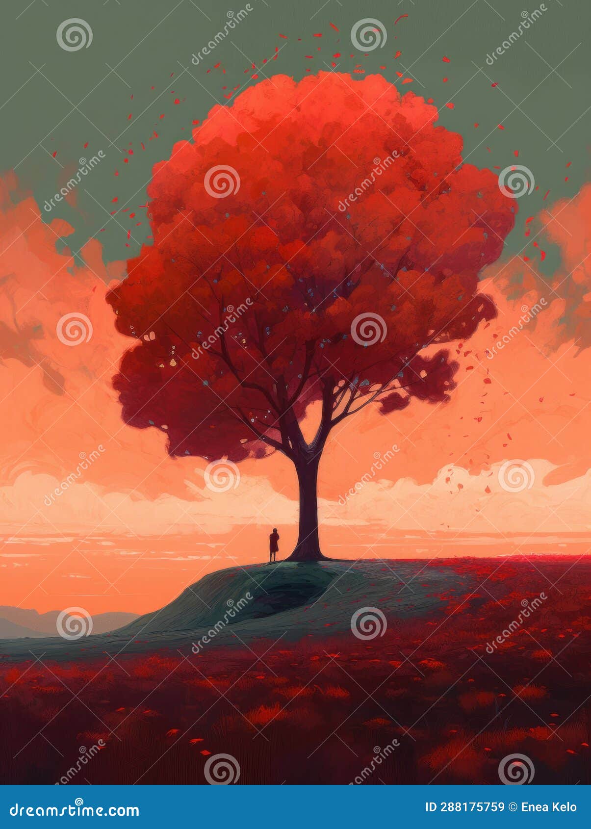 Dreamy Lone Tree stock illustration. Illustration of mist - 288175759