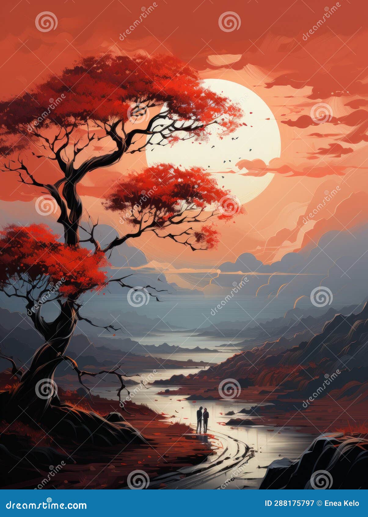 Dreamy Lone Tree stock illustration. Illustration of mist - 288175797