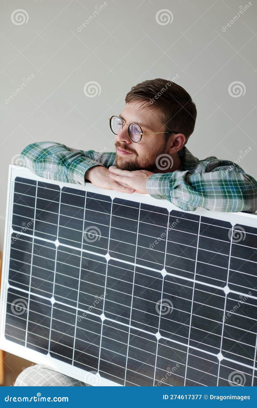 Dreamy Man with Solar Panel Stock Image - Image of glasses, sustainable ...