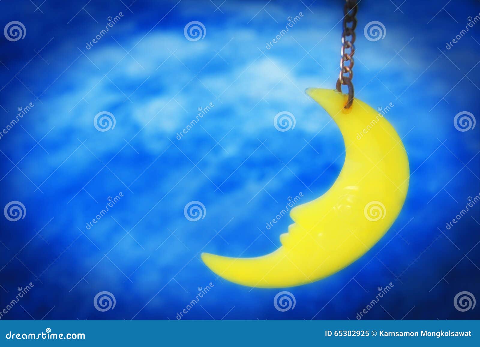 Dreamy Moon Hanging On String With Night Sky Background. Royalty-Free ...