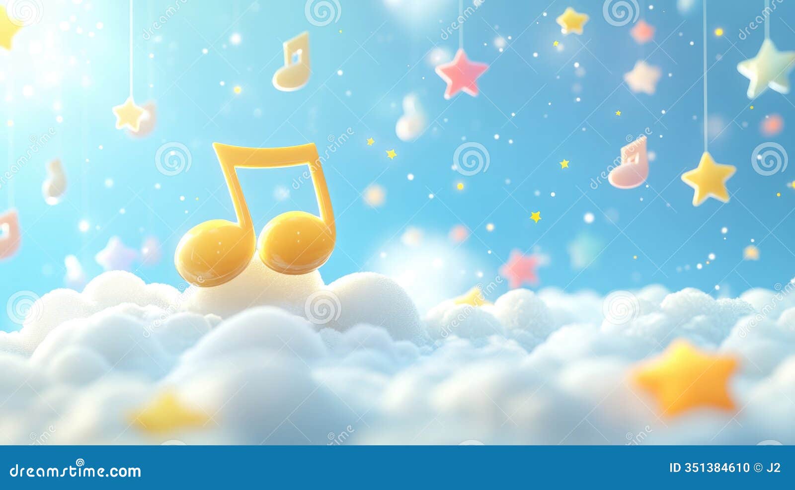 Dreamy Musical Notes and Stars in Cloudy Sky Scene with Soft Light ...
