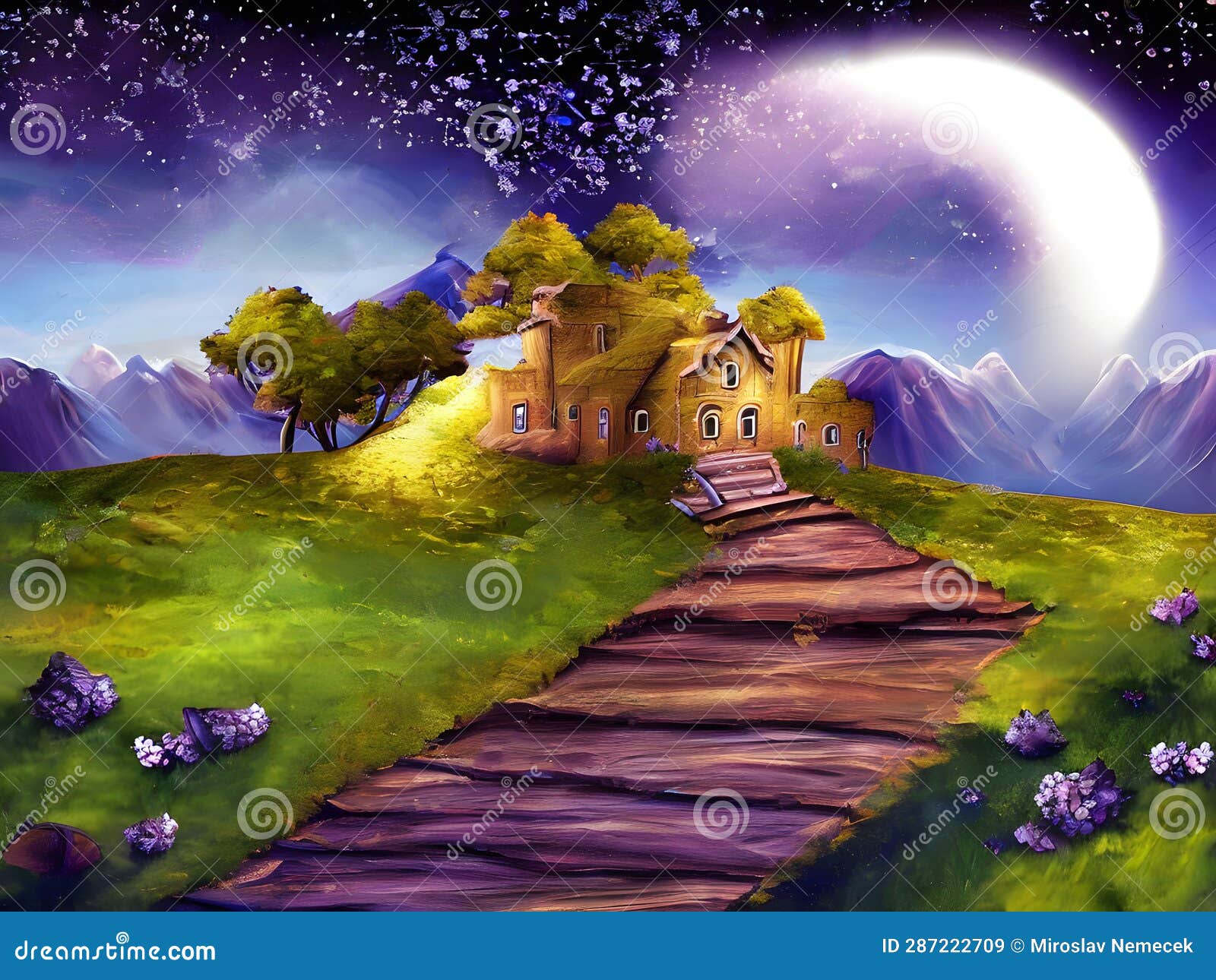 Dreamy Night Landscape, Generative AI Illustration Stock Image - Image ...