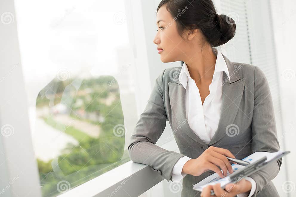 Dreamy secretary stock image. Image of pensive, document - 26884097
