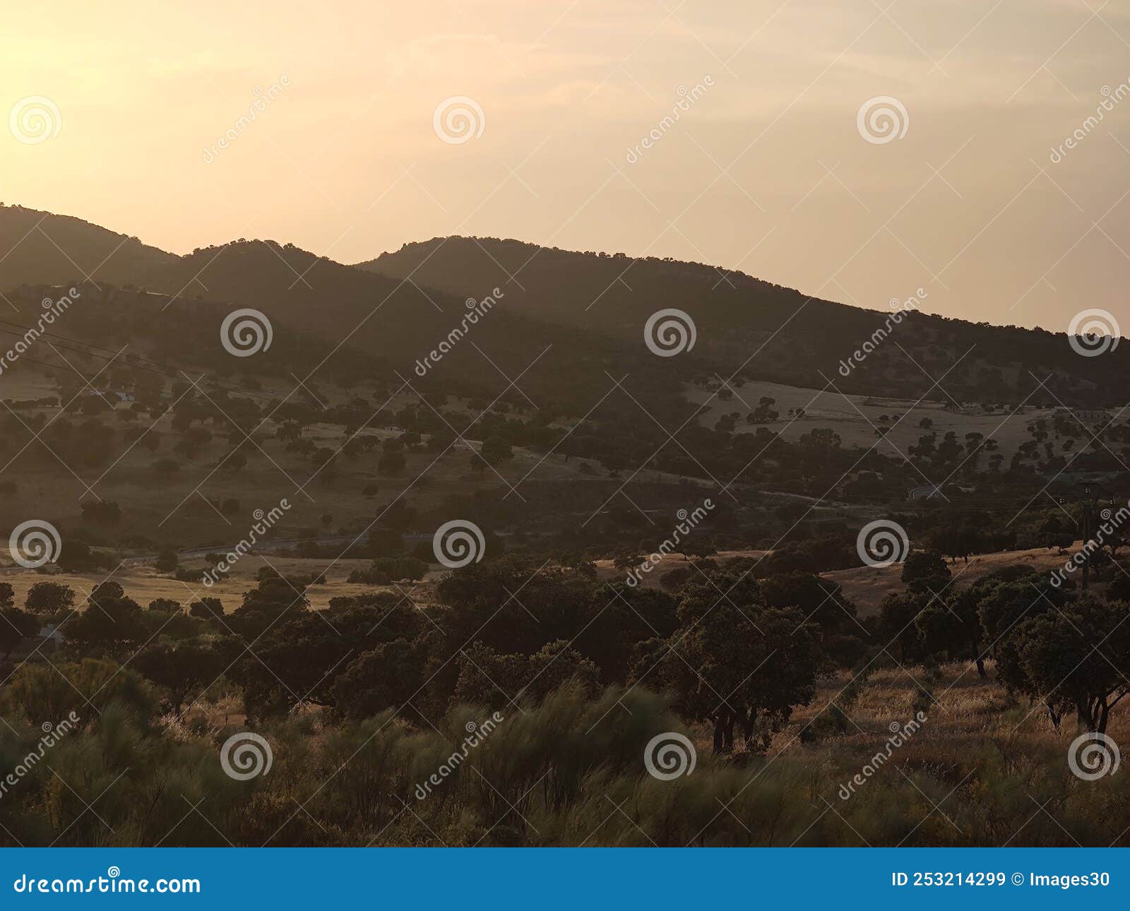Dreamy Soft Sunset in the Spanish Outback Mountains Gentle Hills Stock ...