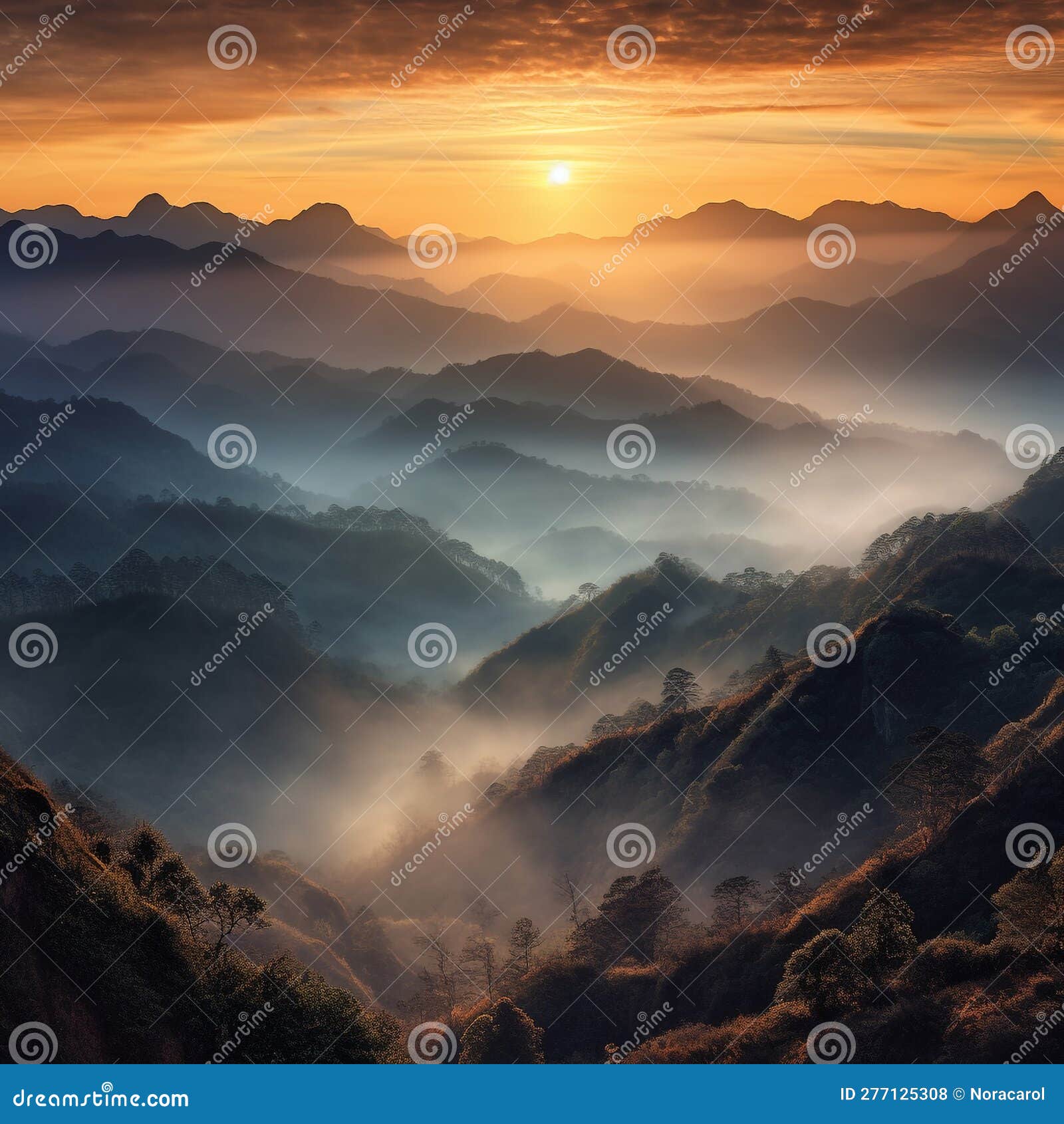 Layers Of Mountain Landscape With Fir Forest And River. Tourism Route ...