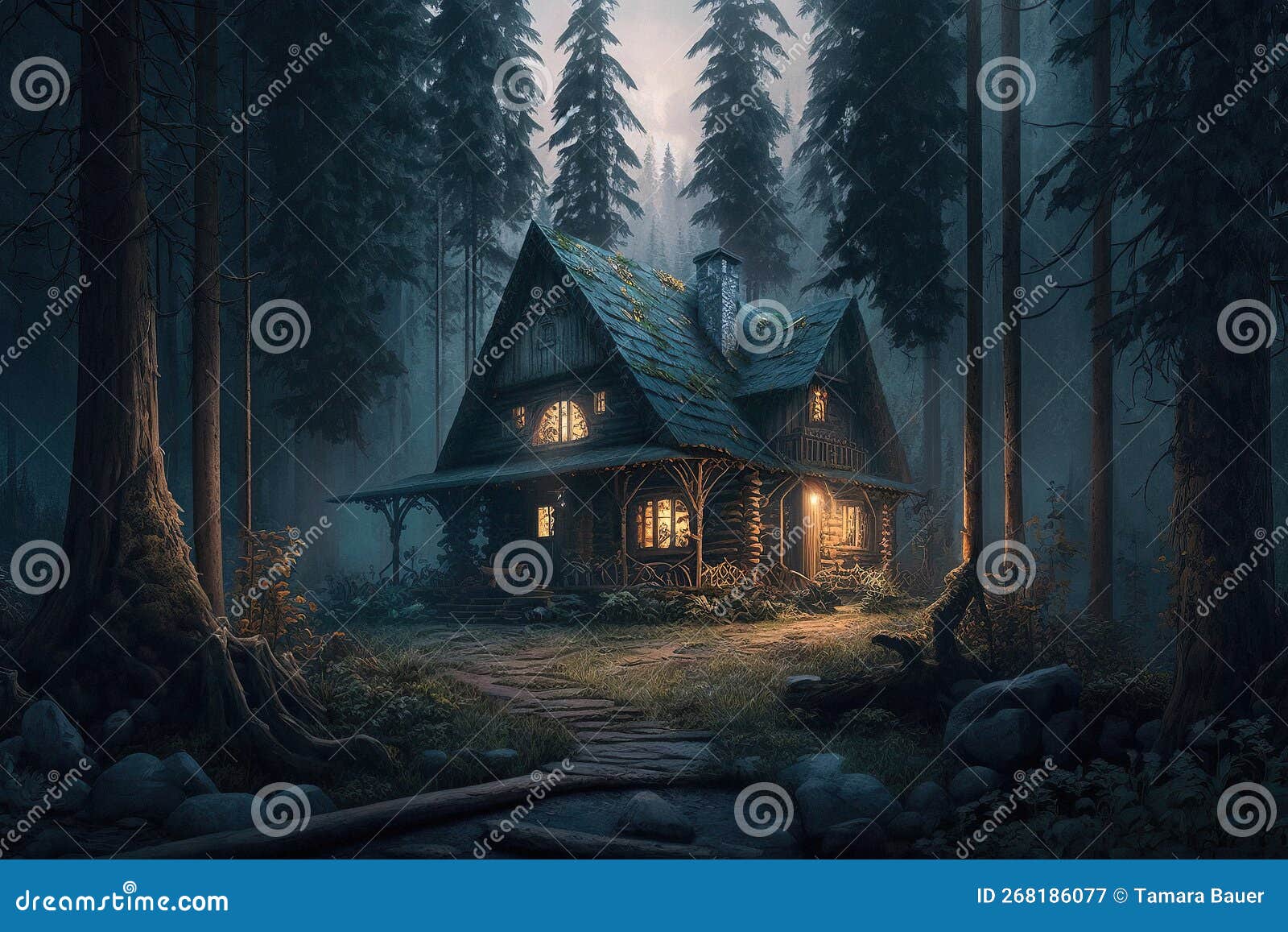 Scary Country Cabin In The Woods At Night Royalty-Free Stock Photo ...