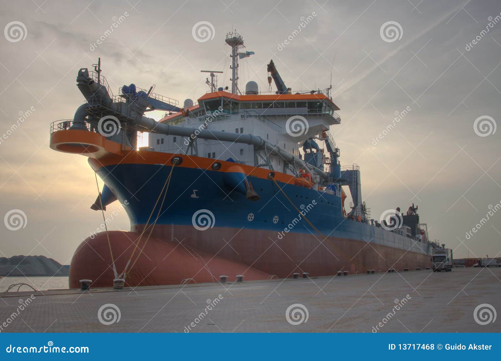 Dredger in port HDR stock photo. Image of engineering - 13717468