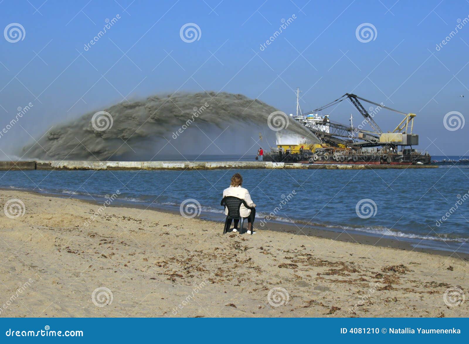 Dredger Pumps Sand Onto Beach Stock Photo - Image of industry, harbor ...