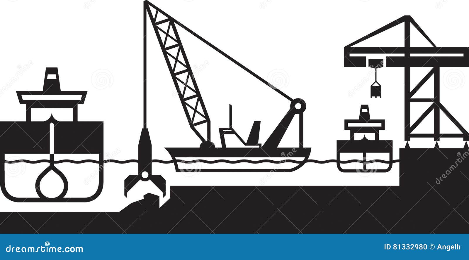 Dredger ship deepens port stock vector. Illustration of commercial ...