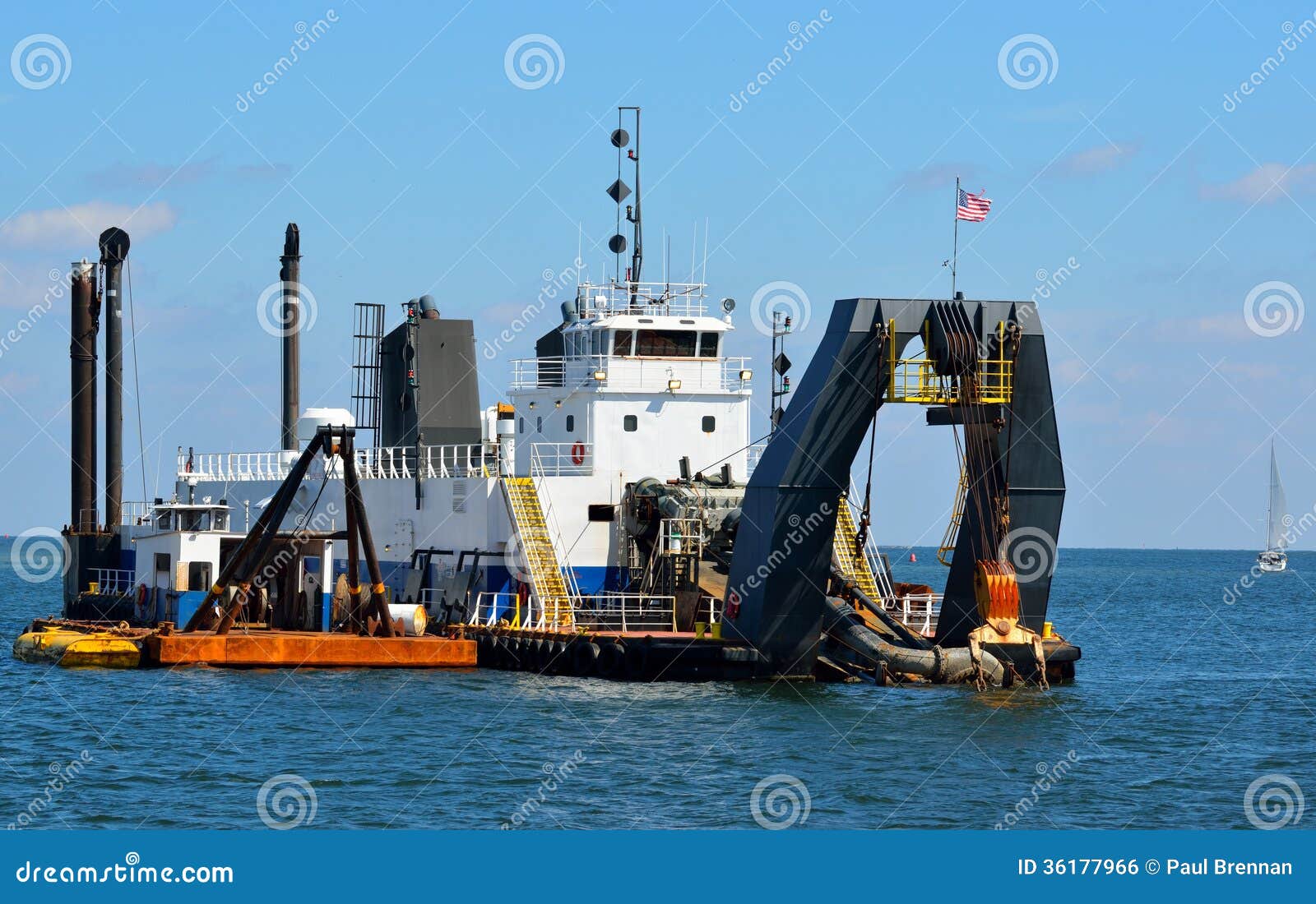 Dredger Ship Working at Sea Stock Photo - Image of watercraft ...