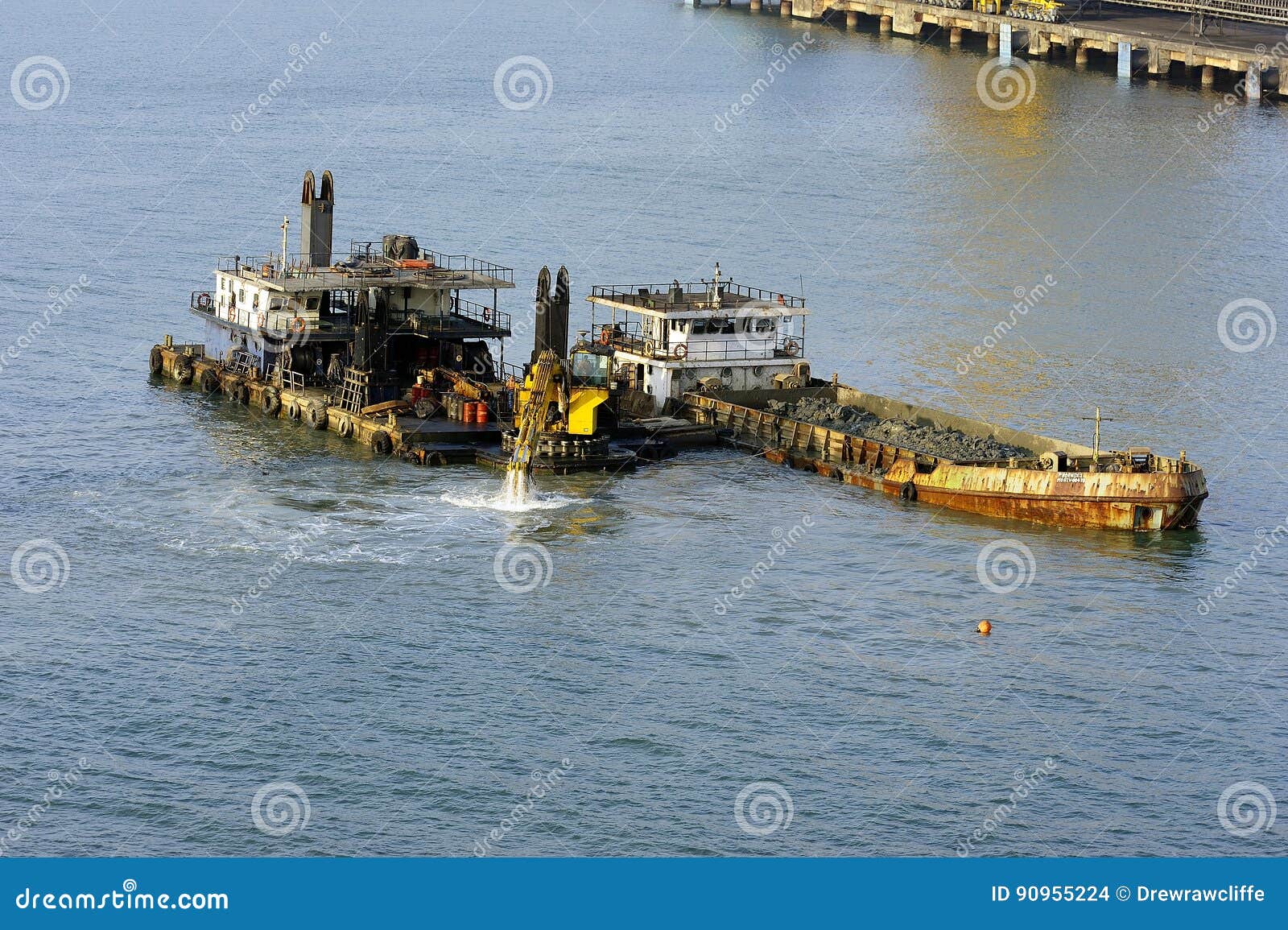 Dredger and spoil barge editorial stock image. Image of excavator ...