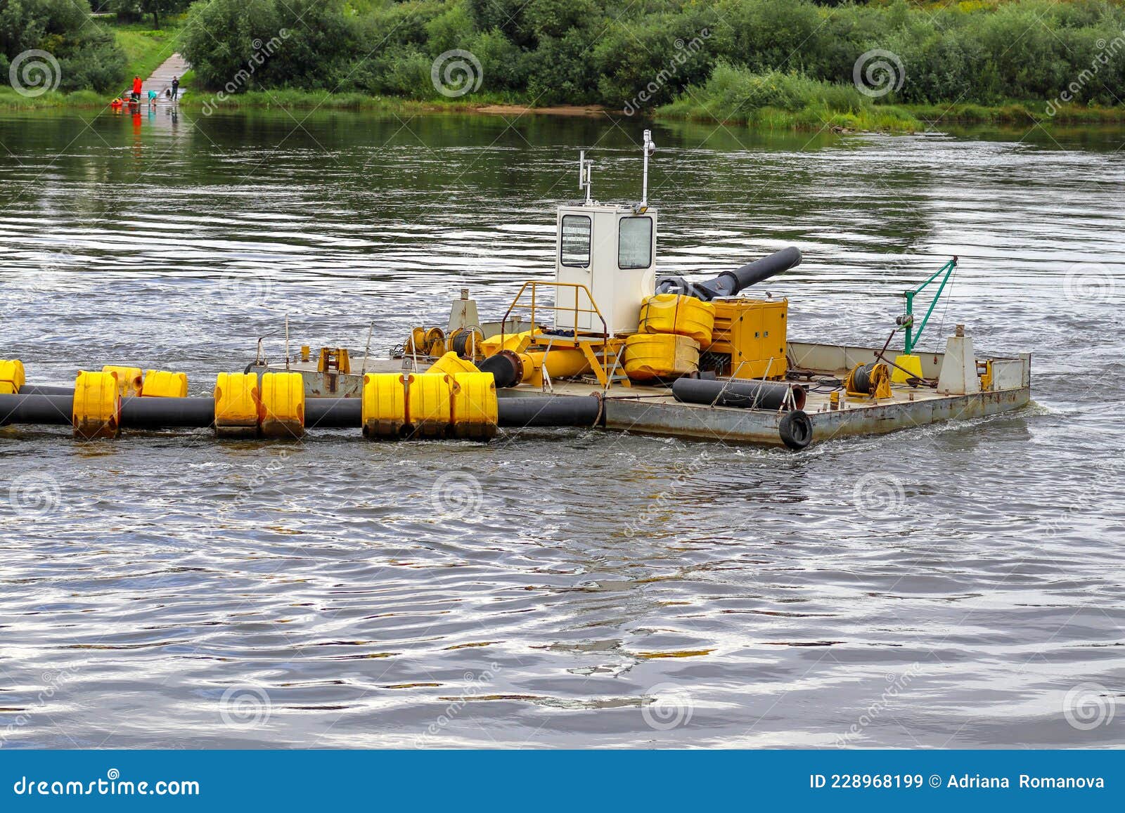 Dredging on a river stock image. Image of boat, rain - 228968199