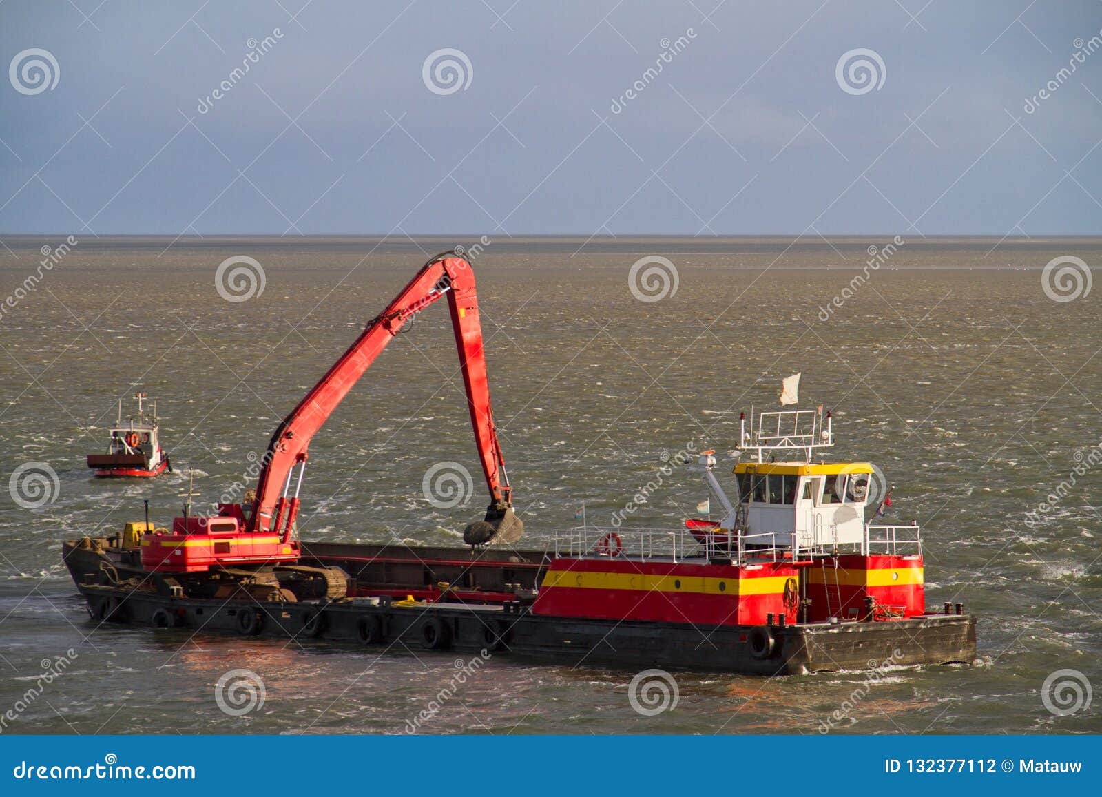 Dredging vessel on sea stock photo. Image of crane, industrial - 132377112