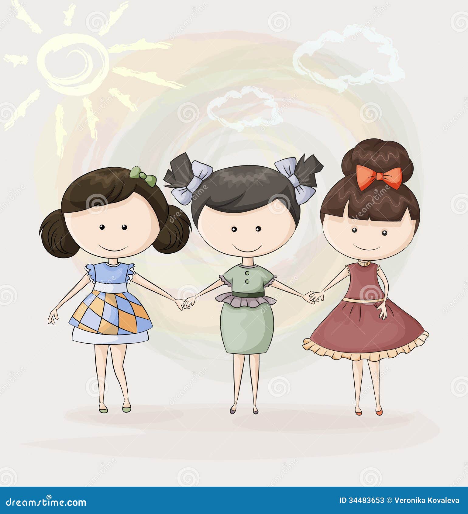 Drei Glückliche Freundinnen Vektor Abbildung - Illustration von ...