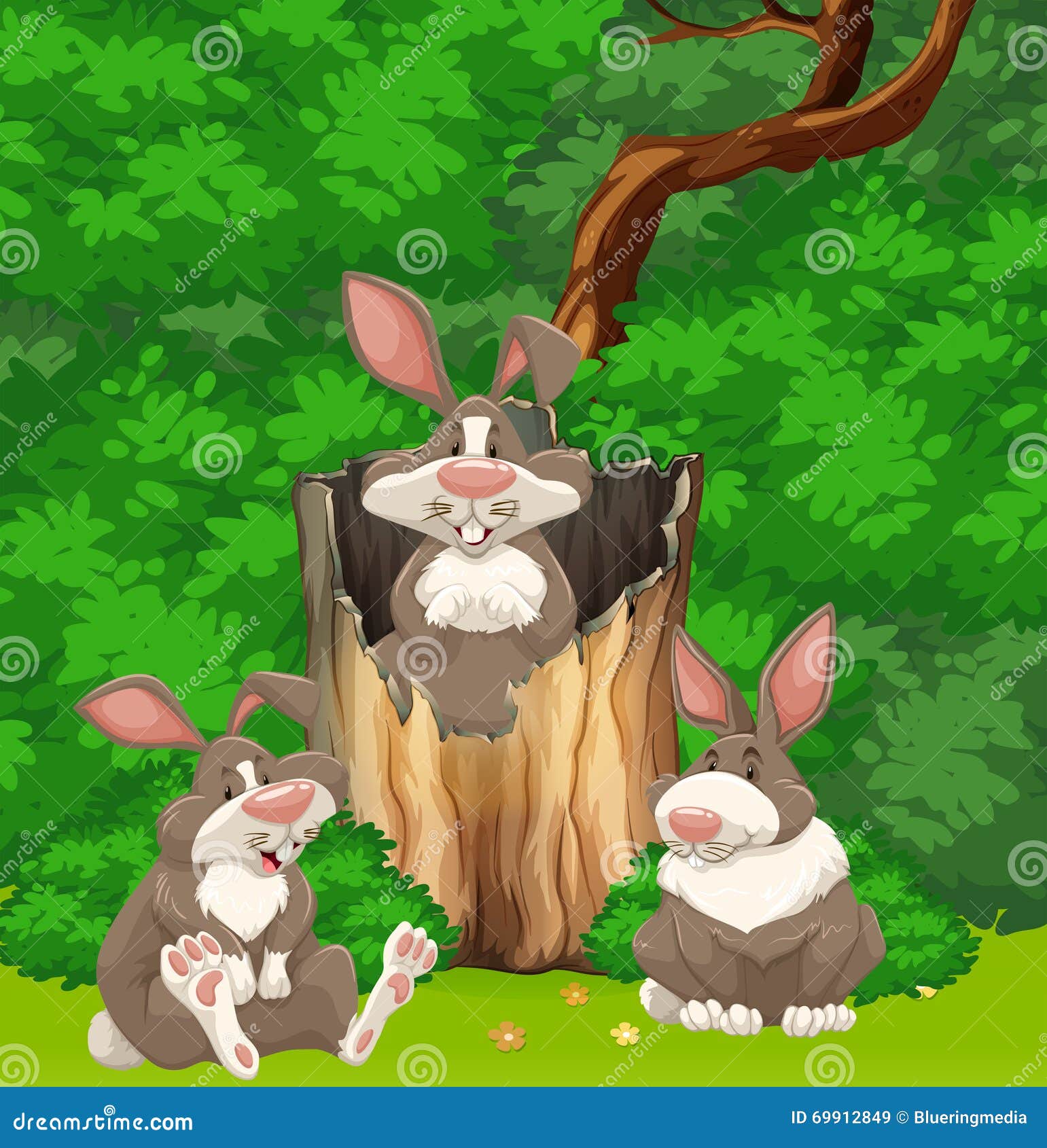 Drei Kaninchen im Wald vektor abbildung. Illustration von wild - 69912849