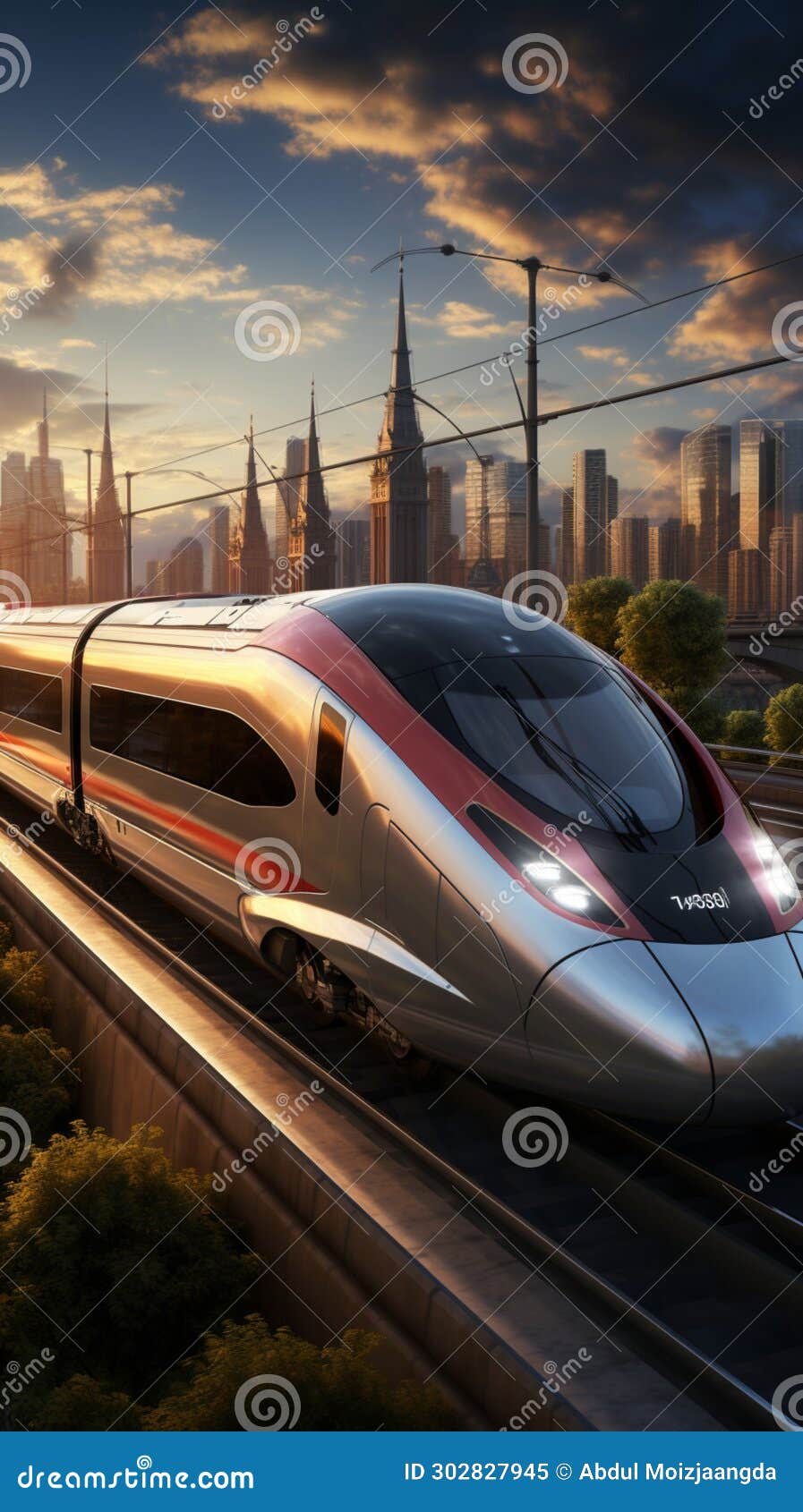 3Drender High Speed Train on the Road To the City Stock Illustration ...