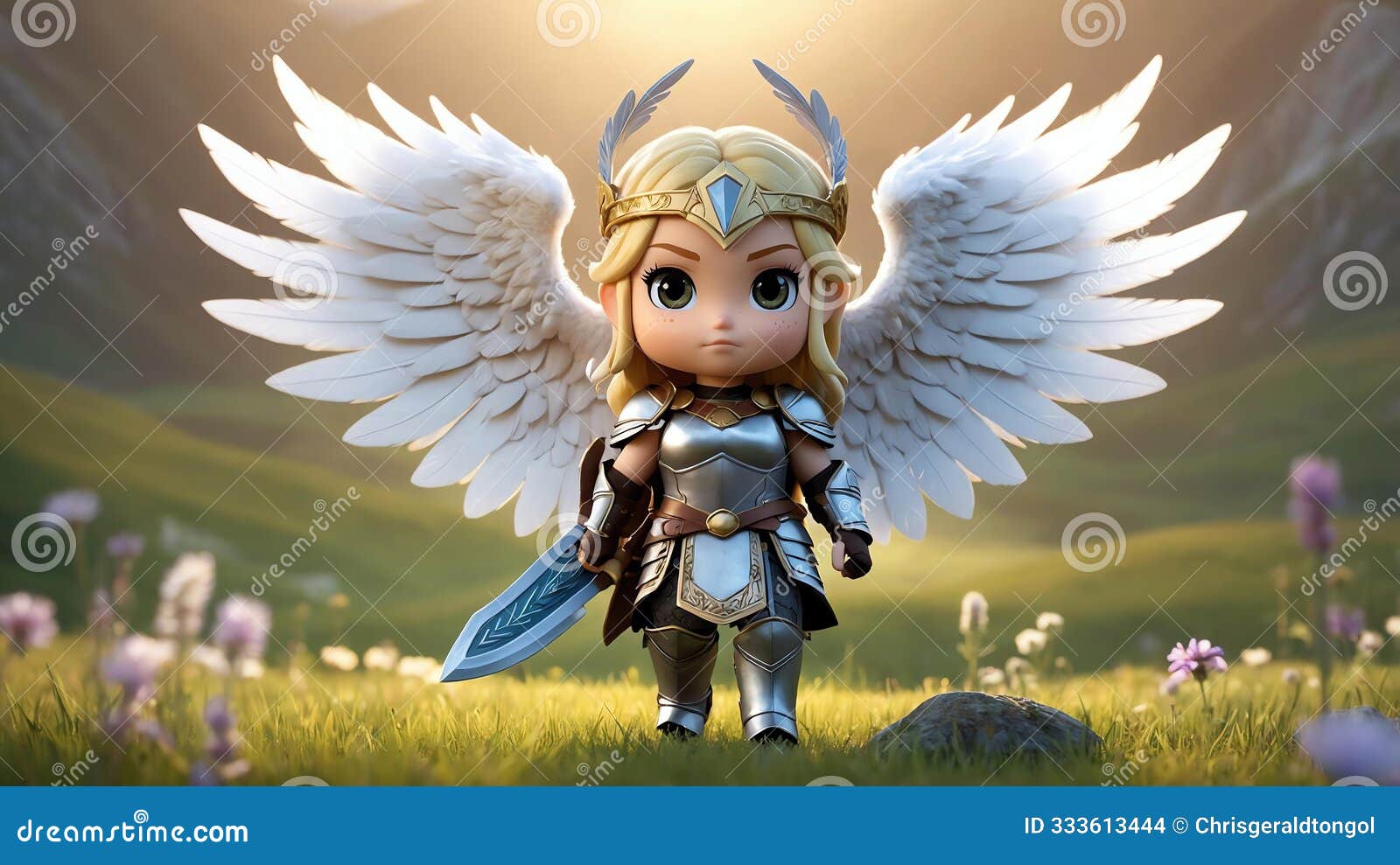 A 3drendered Cute Chibi Valkyrie Standing In White Bac Ai Generated Royalty-Free Stock Image ...