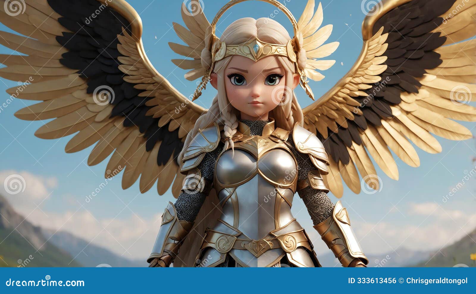 A 3drendered Cute Chibi Valkyrie Standing In White Bac Ai Generated ...
