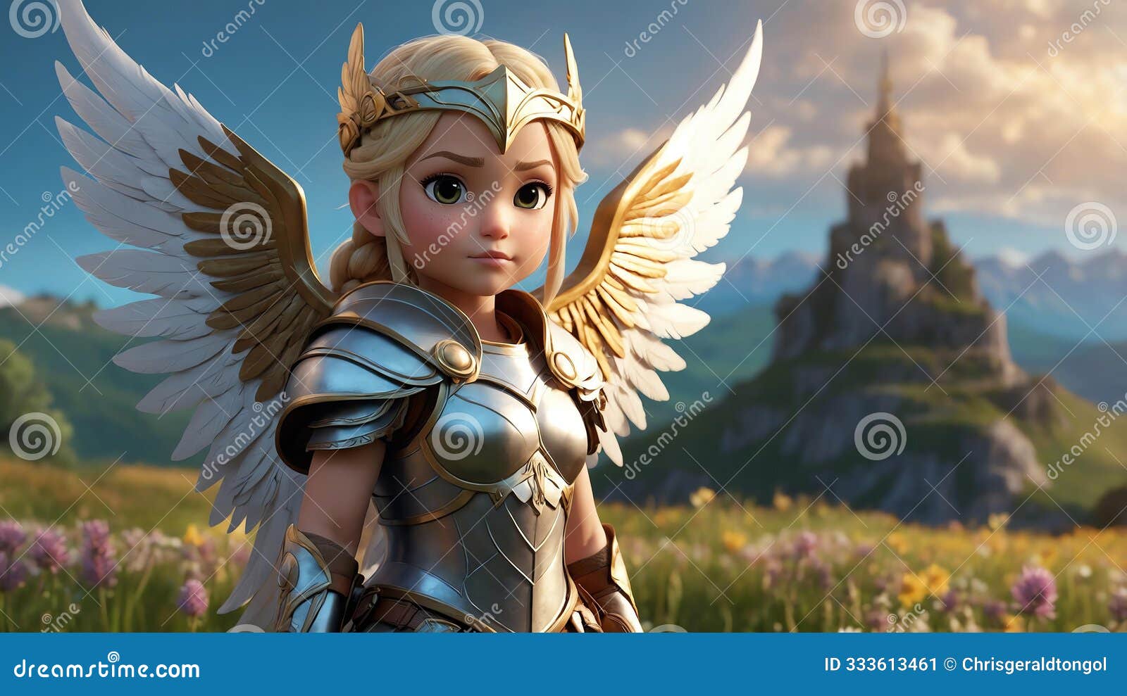 A 3drendered Cute Chibi Valkyrie Standing In White Bac Ai Generated ...