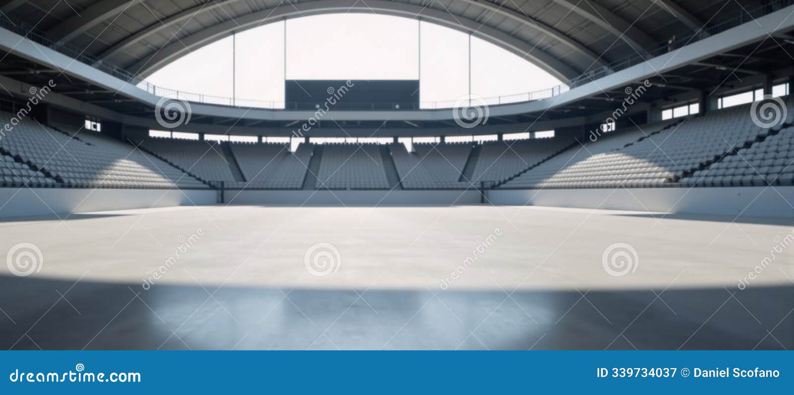 3Drendered Image Empty Arena with Concrete Floors Glass Fences and ...