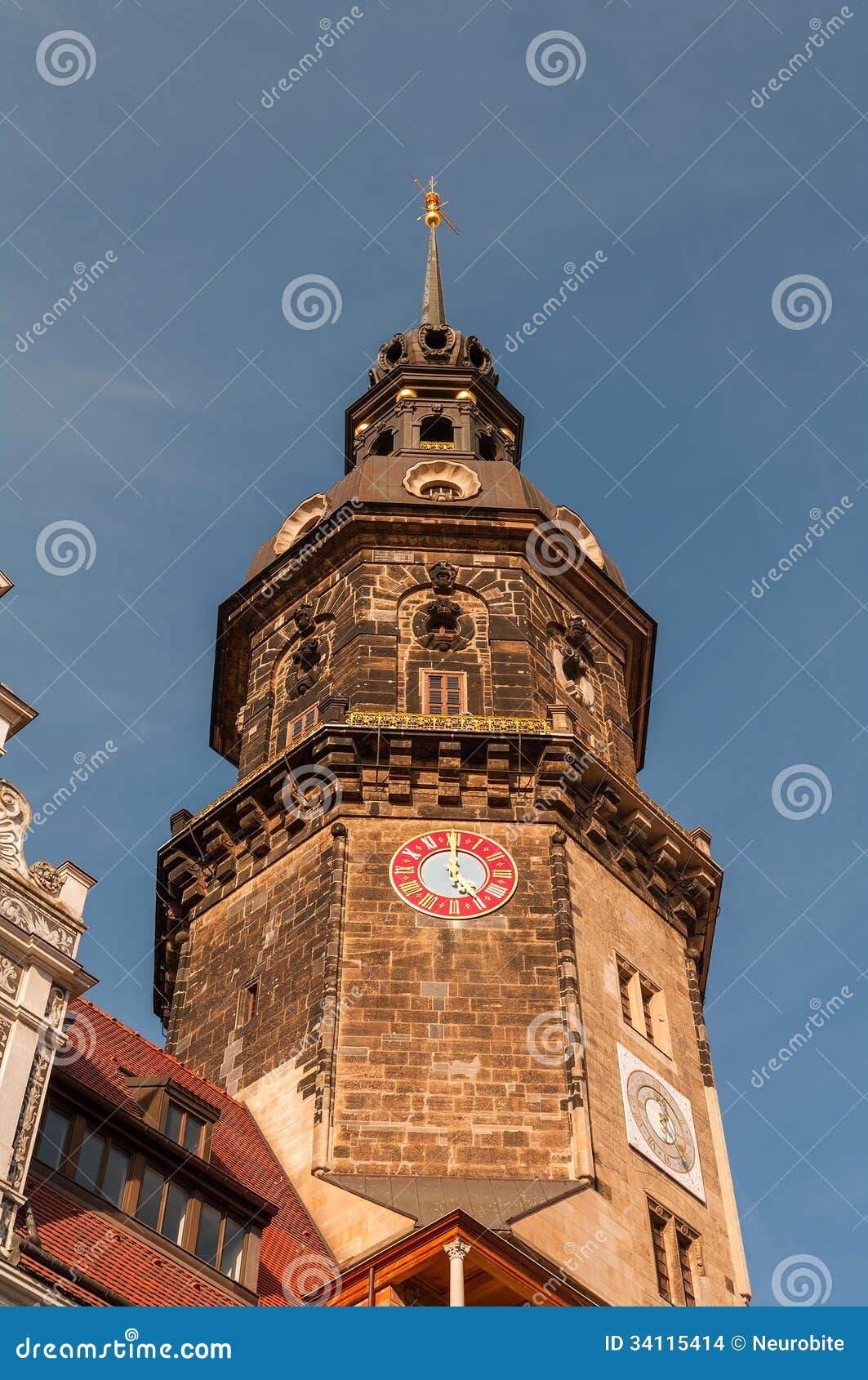 Dresden Castle (Schloss) and Clock Tower, Germany Stock Photo - Image ...