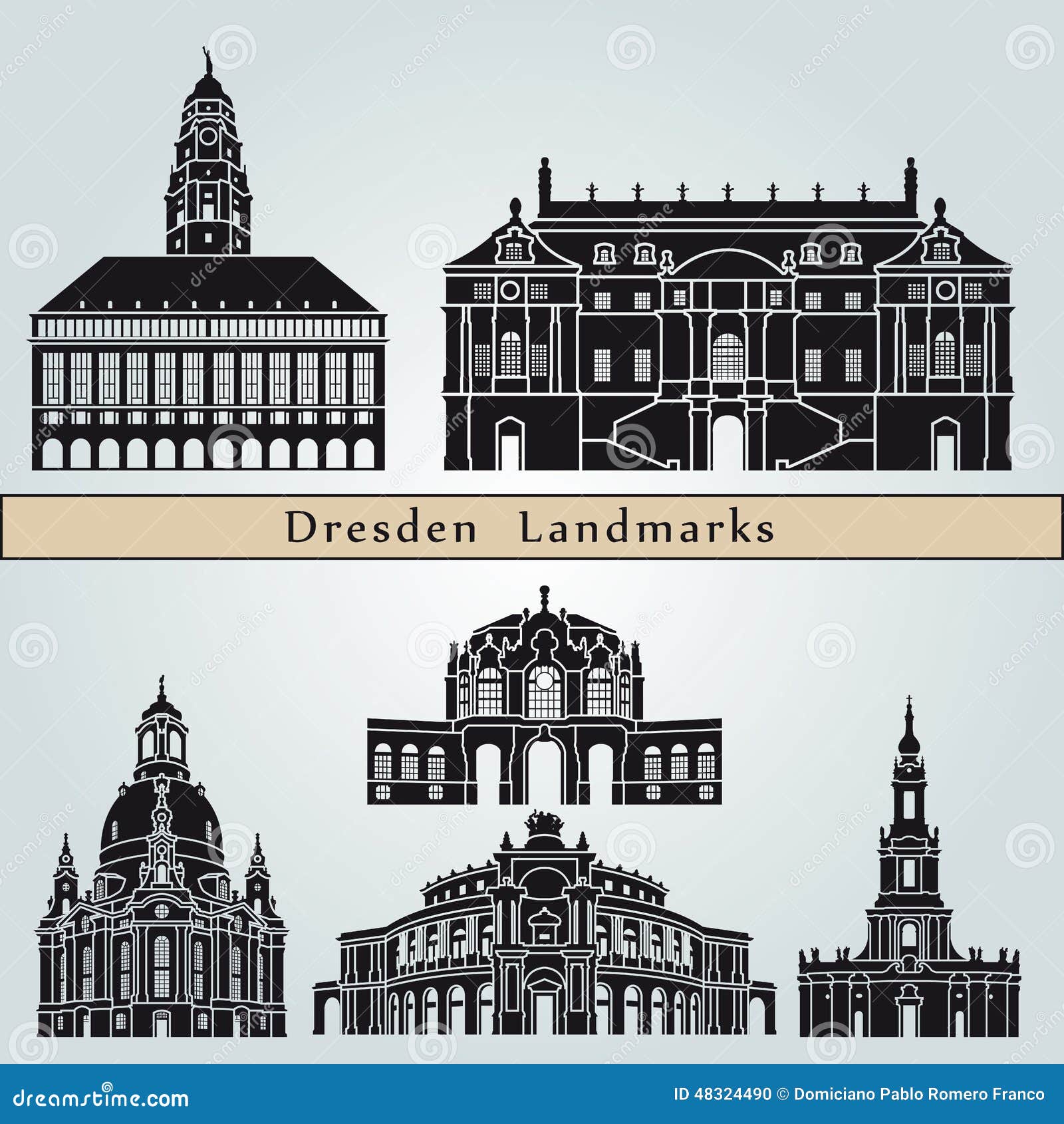 Dresden Landmarks and Monuments Stock Vector - Illustration of europe ...