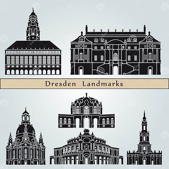 Dresden Landmarks and Monuments Stock Vector - Illustration of europe ...