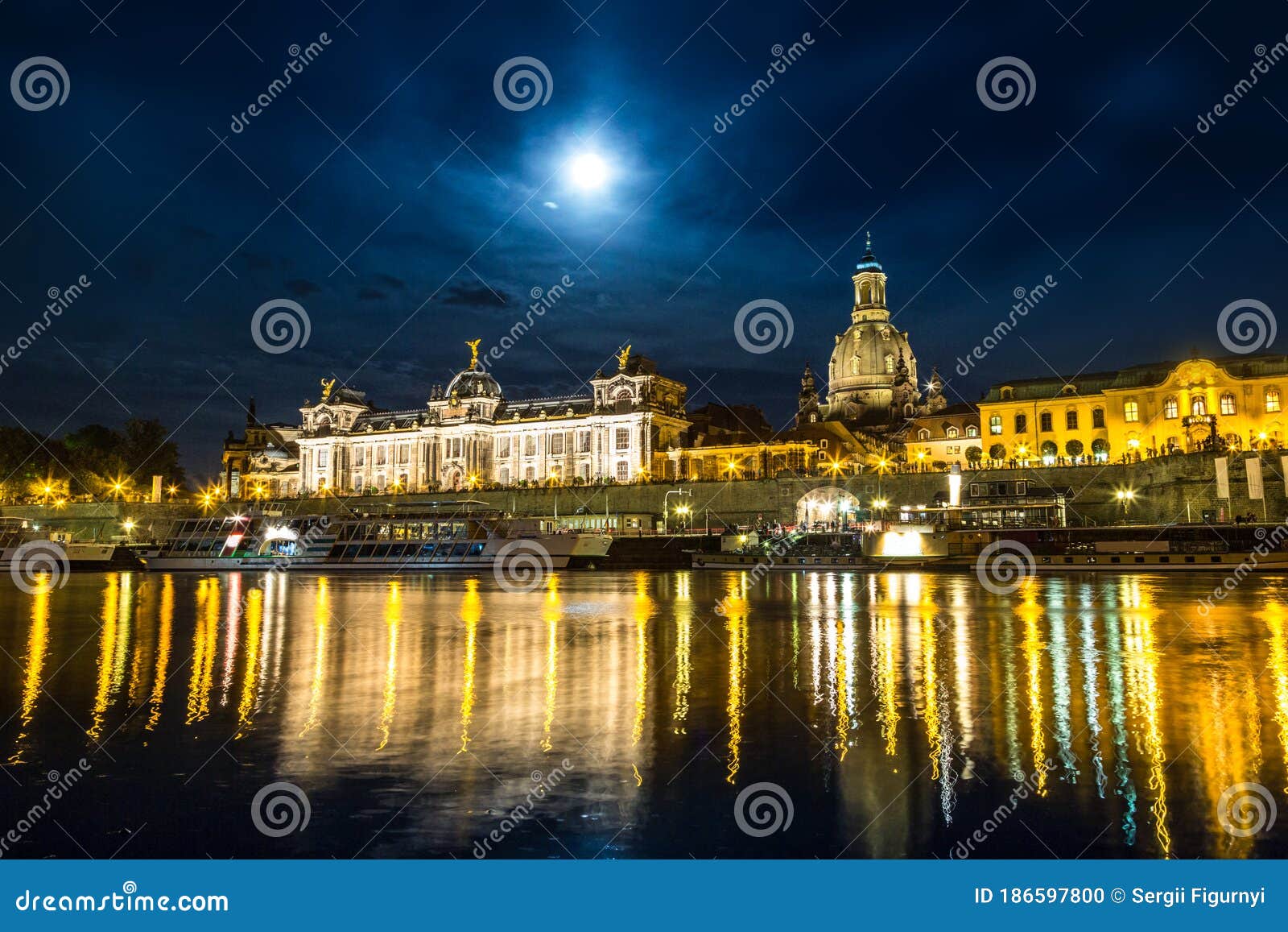 Dresden in night stock photo. Image of architecture - 186597800