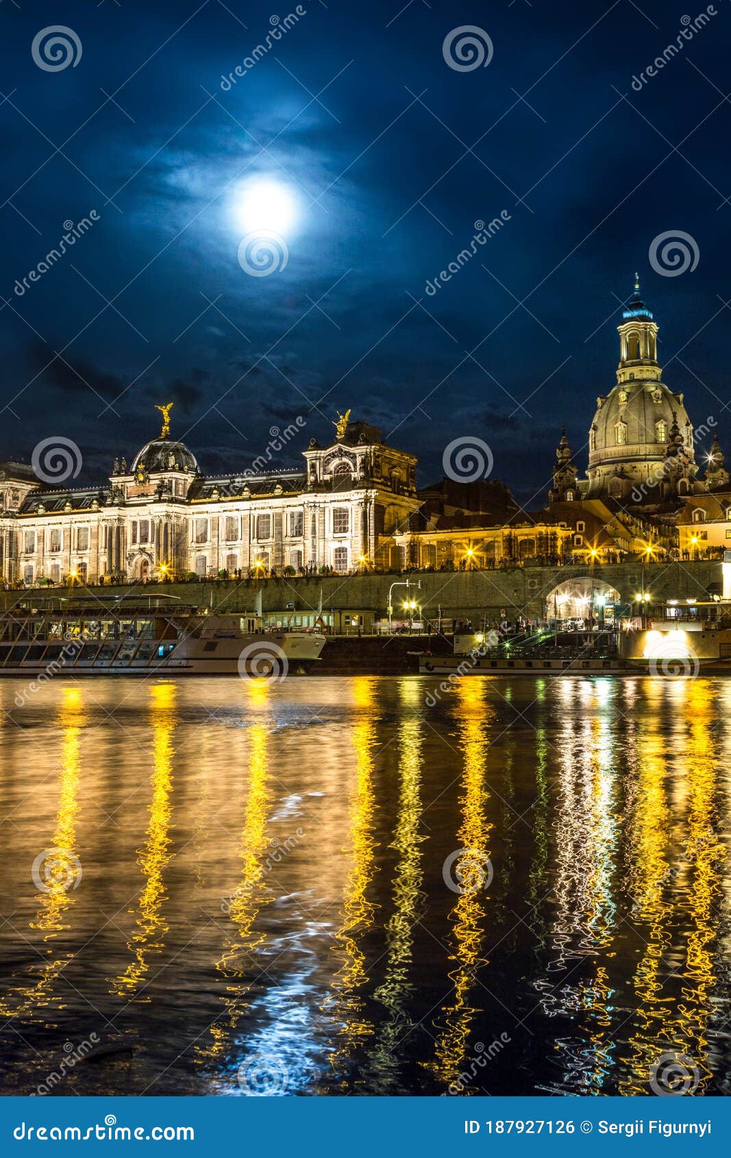 Dresden in night stock photo. Image of moonlight, night - 187927126