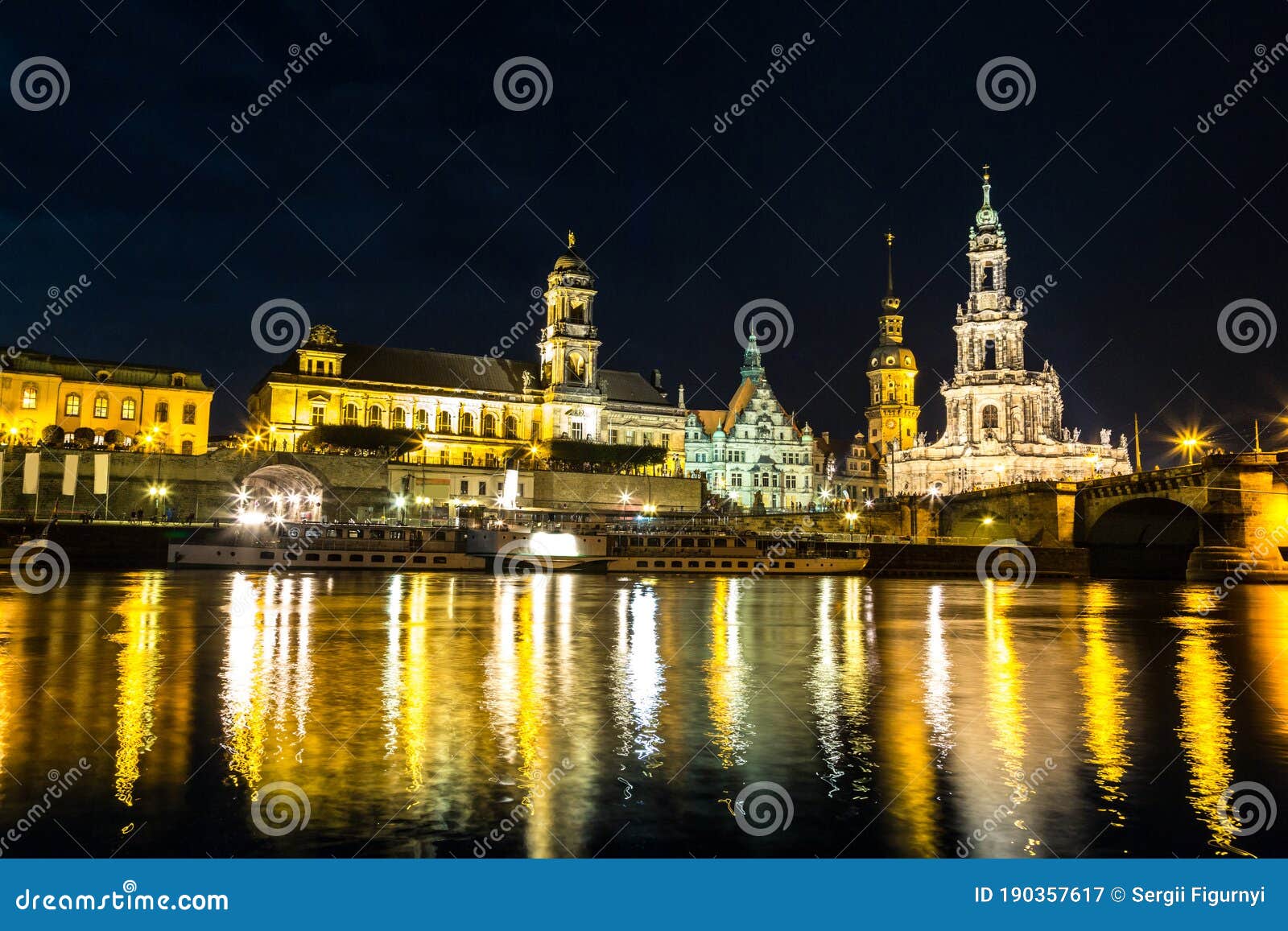 Dresden in night stock image. Image of historic, moonlight - 190357617