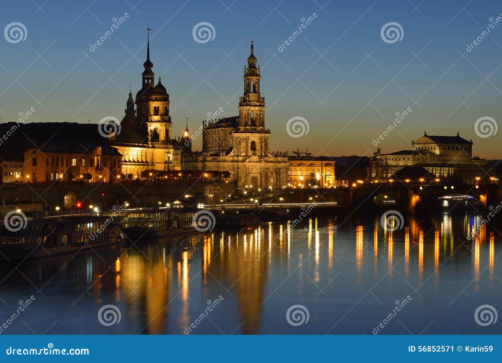 Dresden at night stock image. Image of architecture, german - 56852571