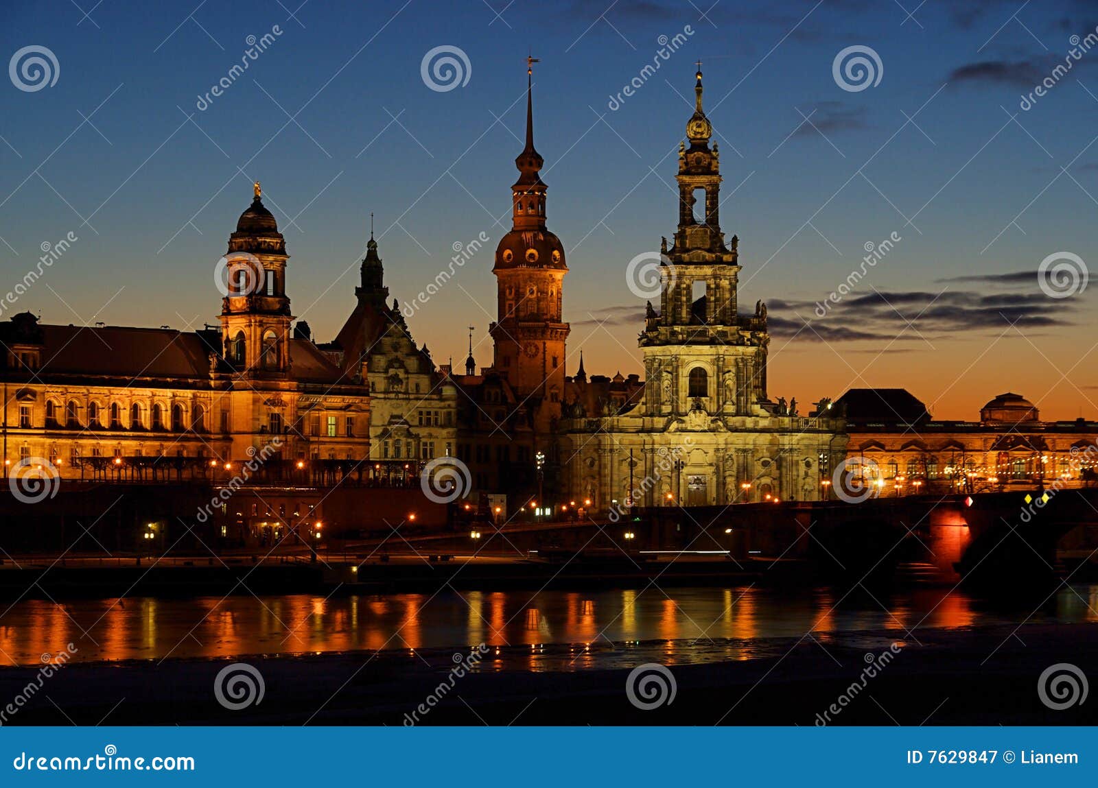 Dresden old town night stock image. Image of light, europe - 7629847