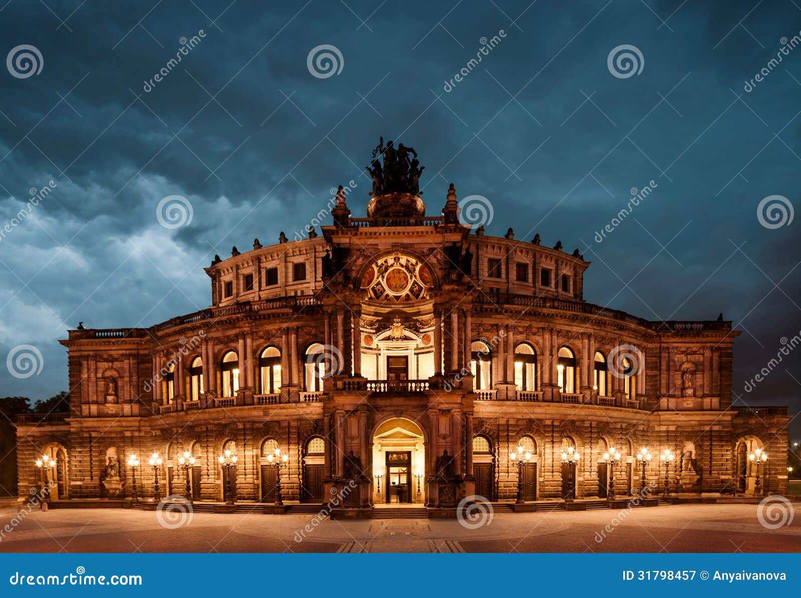 Dresden Opera Theatre at Night Stock Image - Image of facade ...