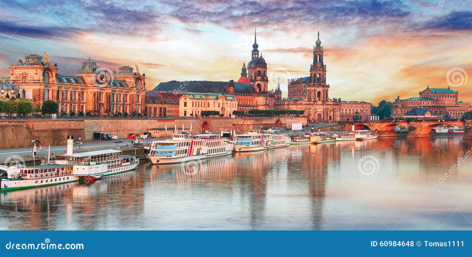 Dresden Panorama at Sunset, Germany Stock Photo - Image of orange ...
