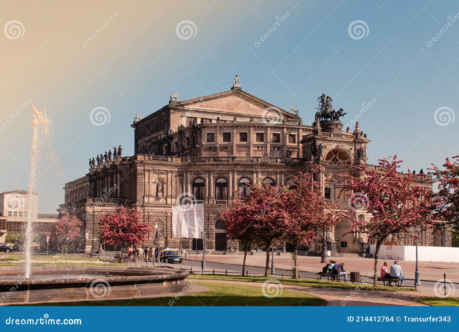 Dresden Semper Opera Theatre Semperoper, Front View in Spring. Blooming ...