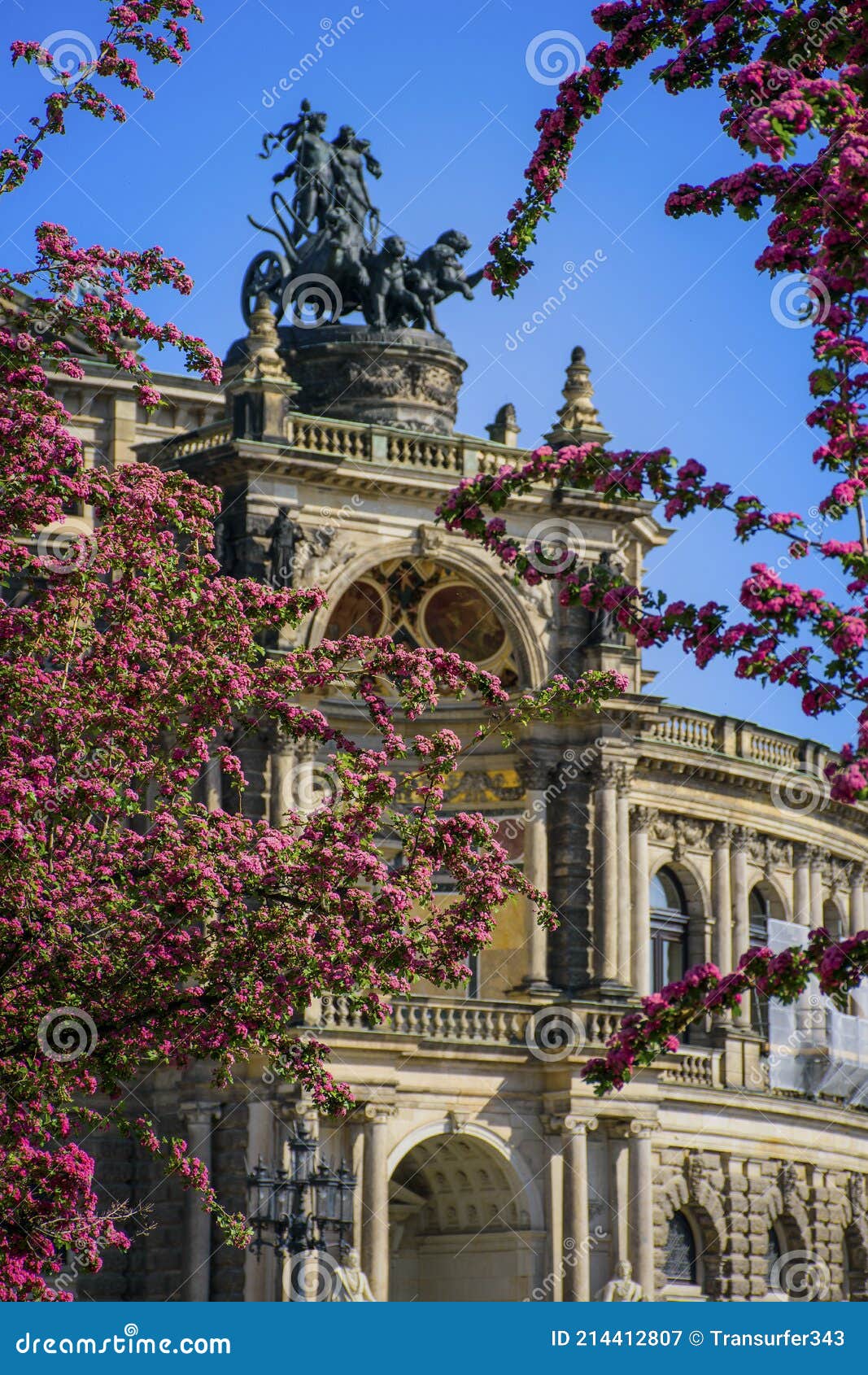 Dresden Semper Opera Theatre Semperoper, Front View in Spring. Blooming ...